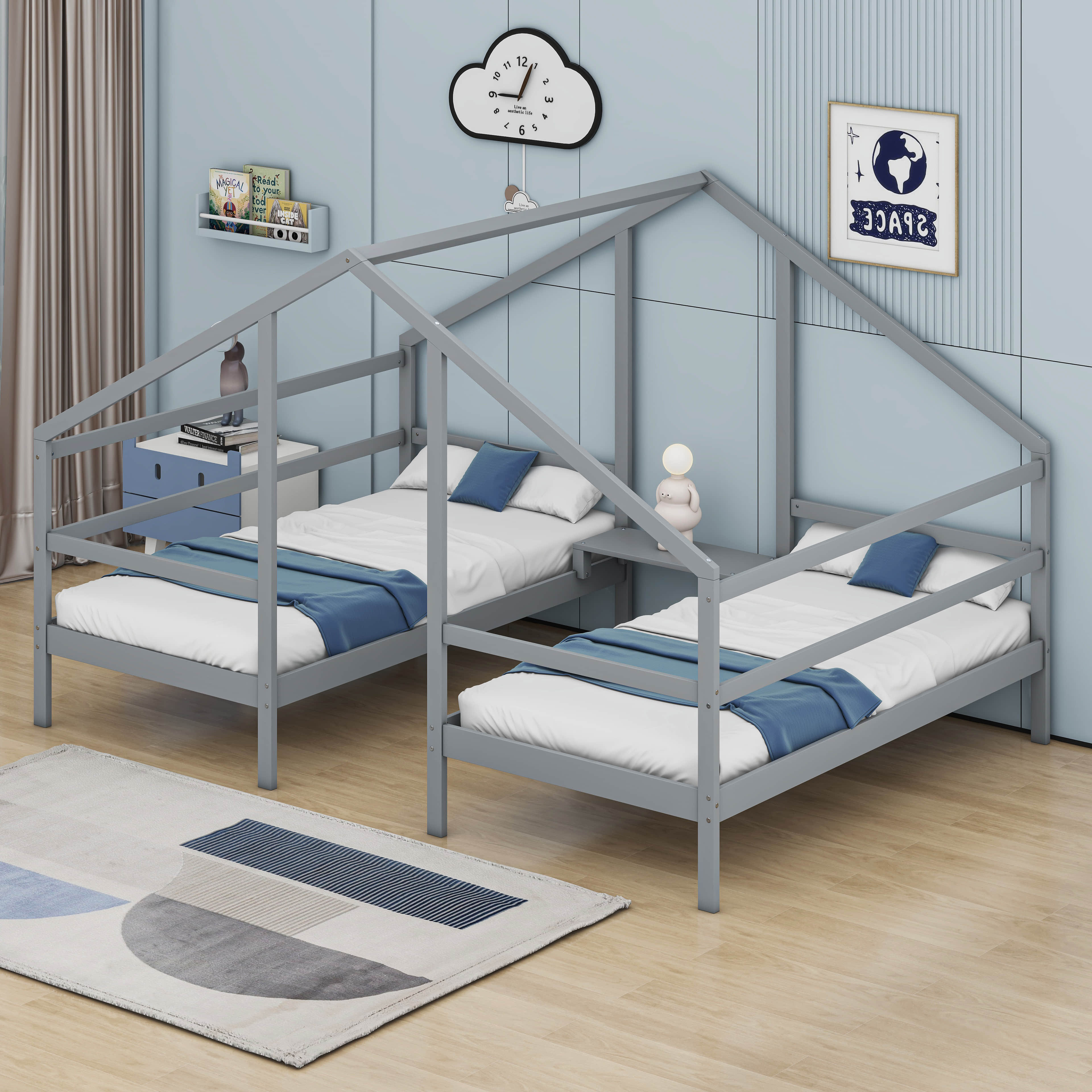Harper Orchard Double Twin Size Triangular House Beds With Built-In ...