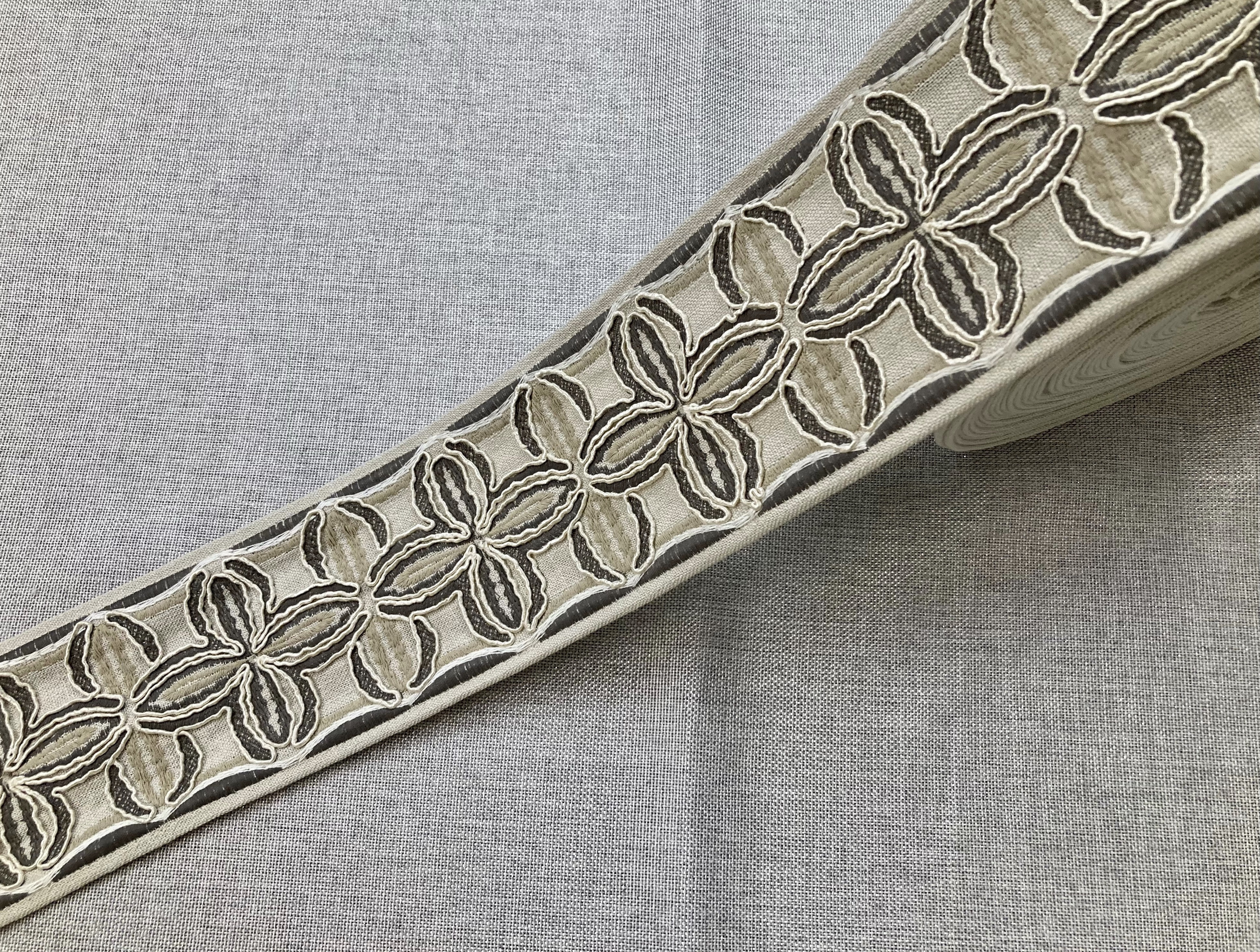 Rose Lace And Braid Woven Embroidery Faux Linen Fabric Tape 4" Width ...