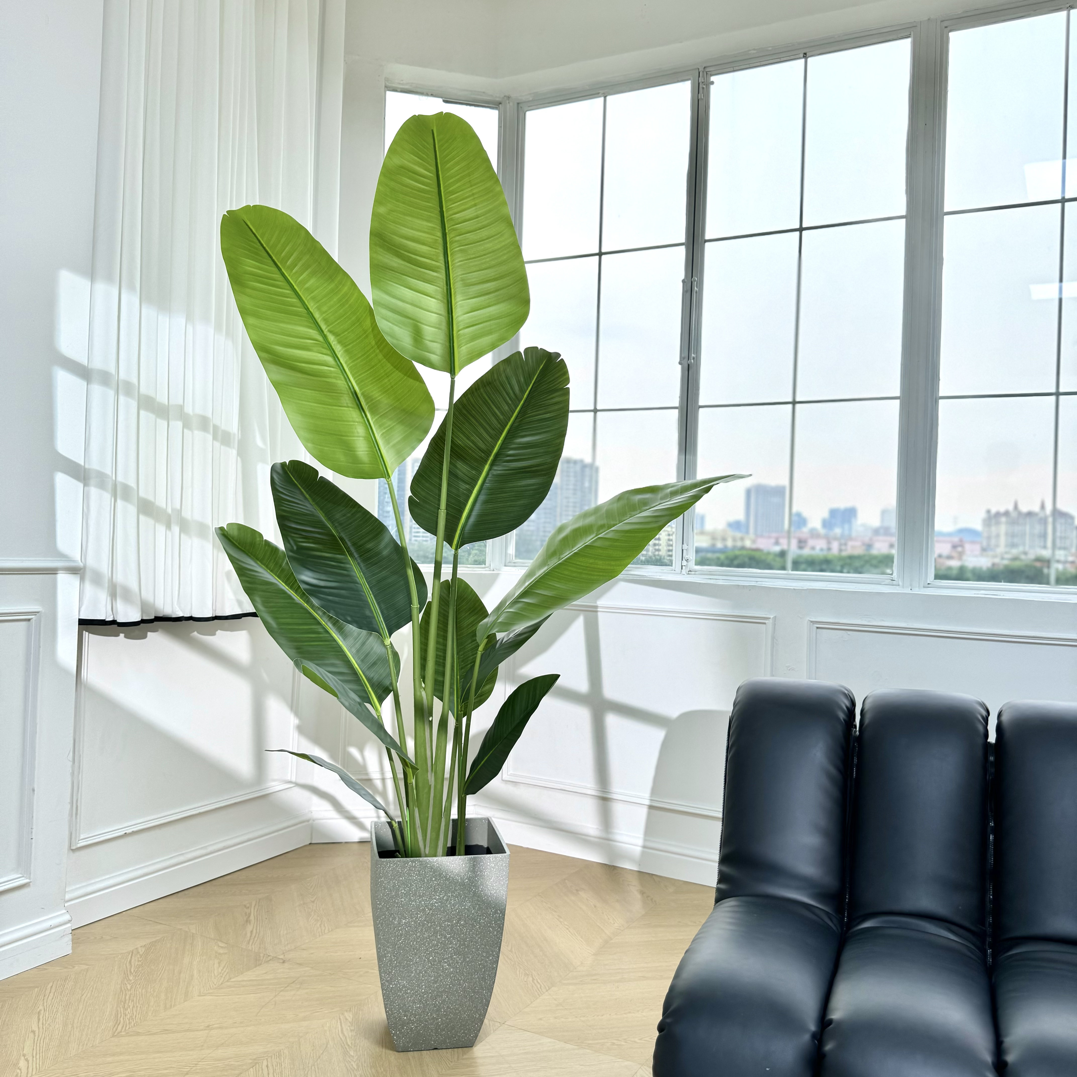 Primrue Faux Banana Leaf Tree In Black Plastic Pot with Dried Moss ...