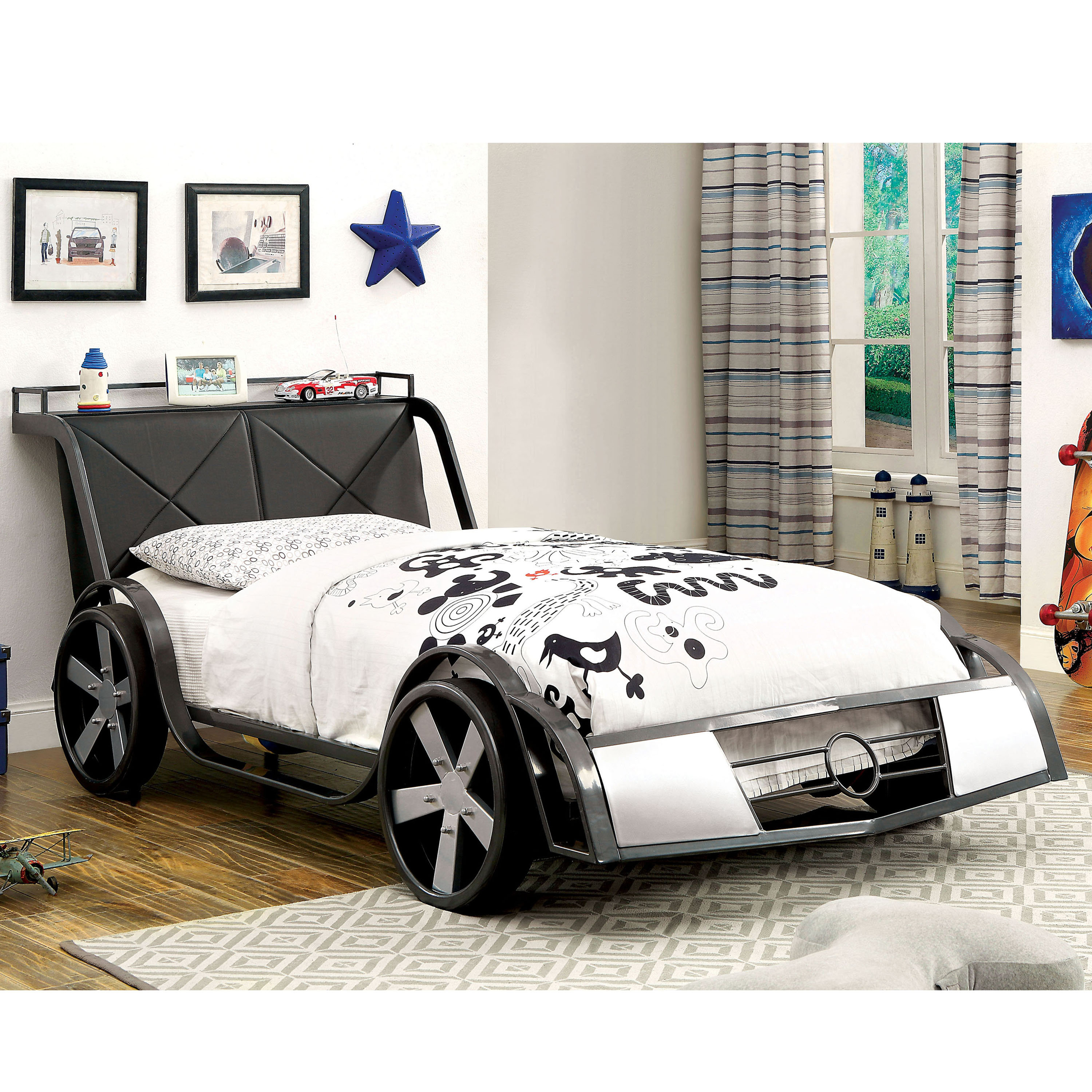 Zoomie Kids Adje Full Car Standard Bed with Shelves & Reviews | Wayfair