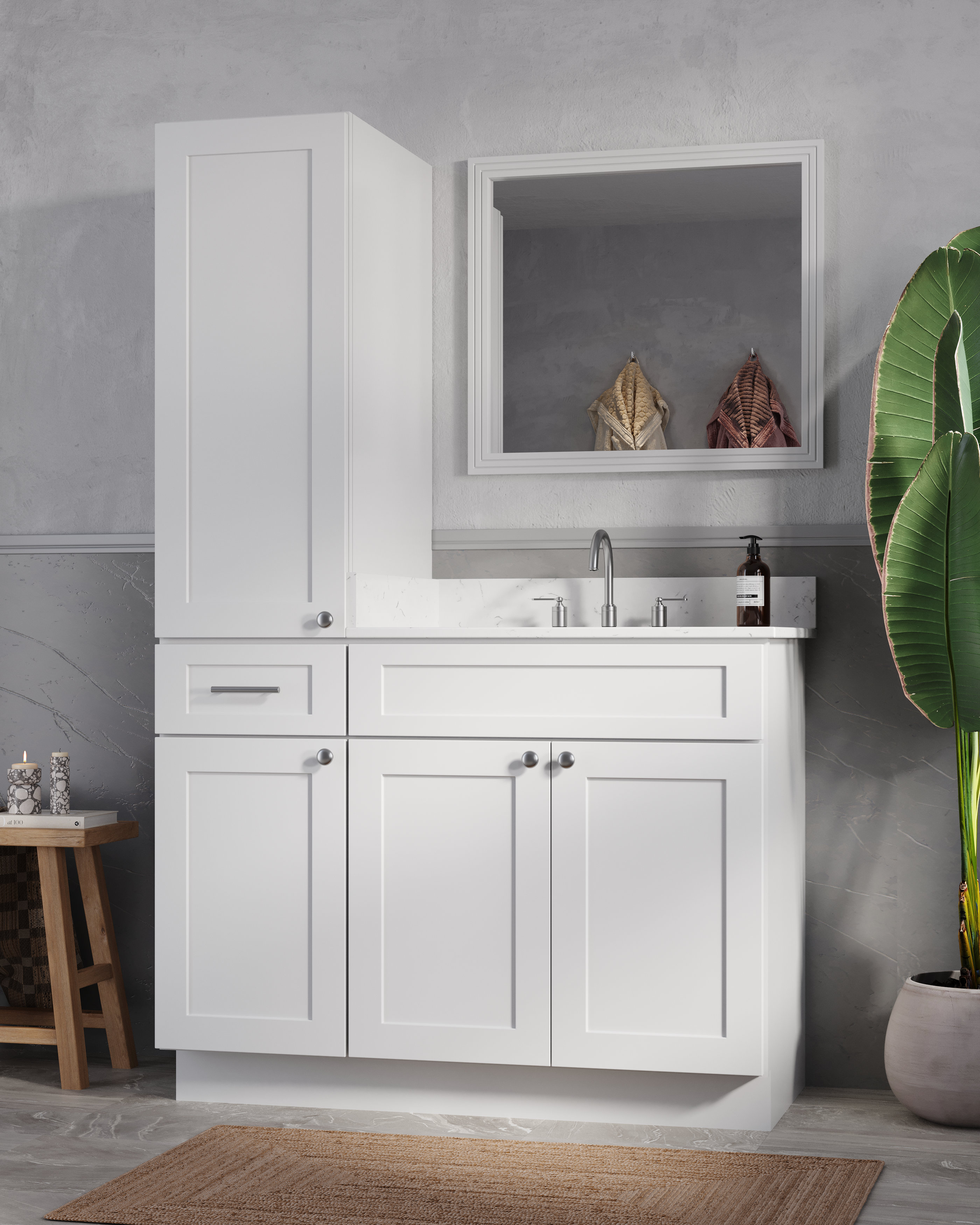 Disar 45' Single Bathroom Vanity With Left Linen Tall Cabinet Dovetail ...