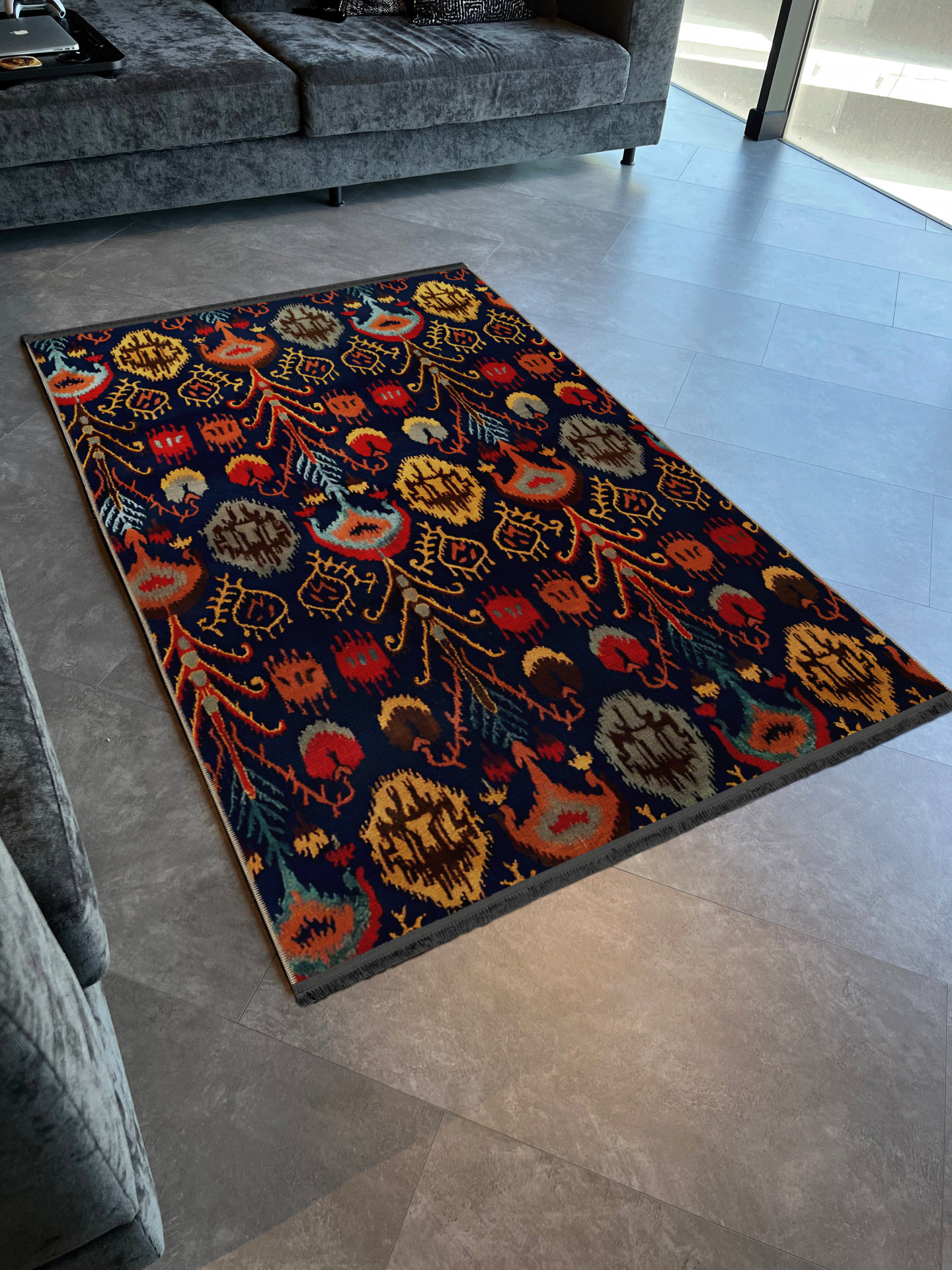 METG HOME Navy Themed Multi-Coloured Traditional Motif Ethnic Patterned ...