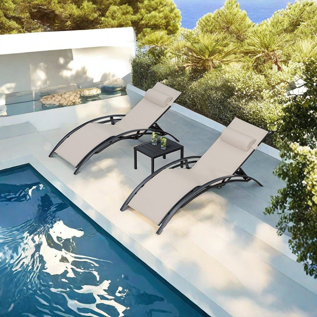Hokku Designs Tabaitha Outdoor Aluminium Alloy Chaise Lounge Set with ...