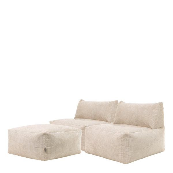 Ebern Designs icon Tetra Fine Cord Modular Bean Bag Sofa Set, 3 pc ...