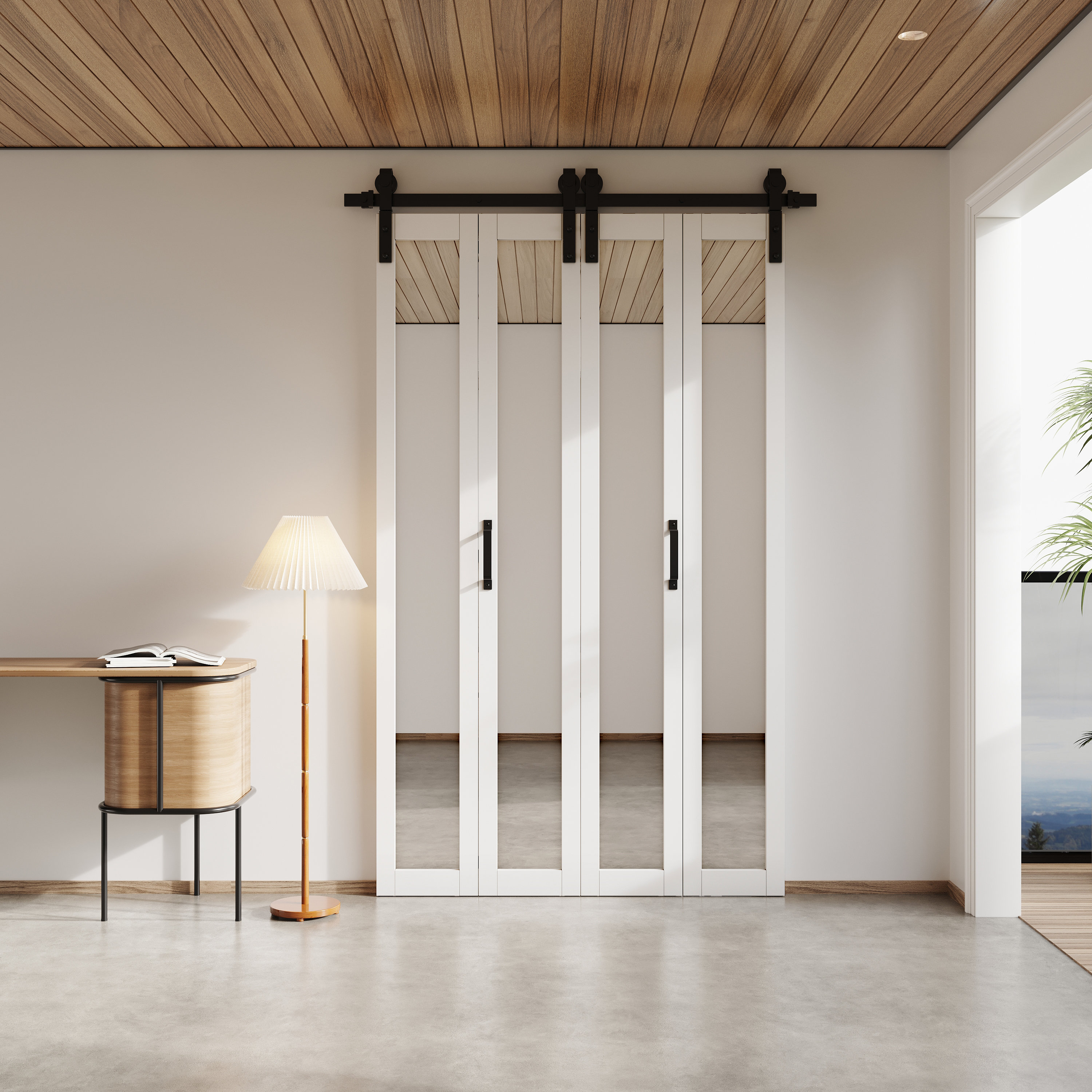 HOZONE Top Mount Mirror Bi-Fold Sliding Double Barn Doors With Hardware ...