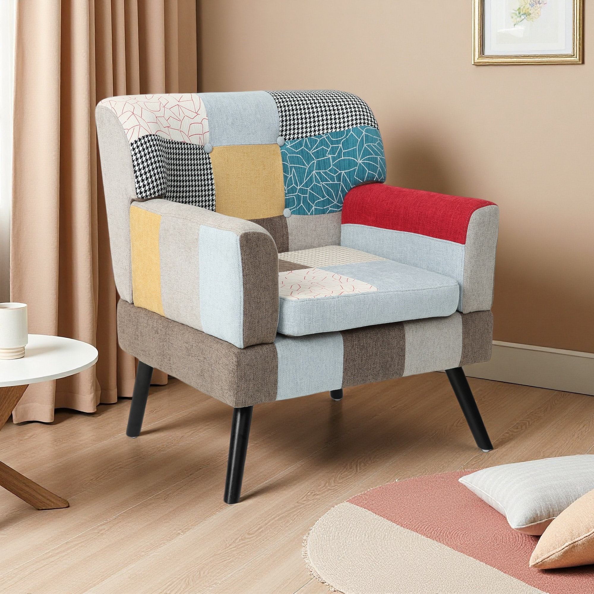 George Oliver Patchwork Accent Chair, Mid Century Modern Fabric Club ...