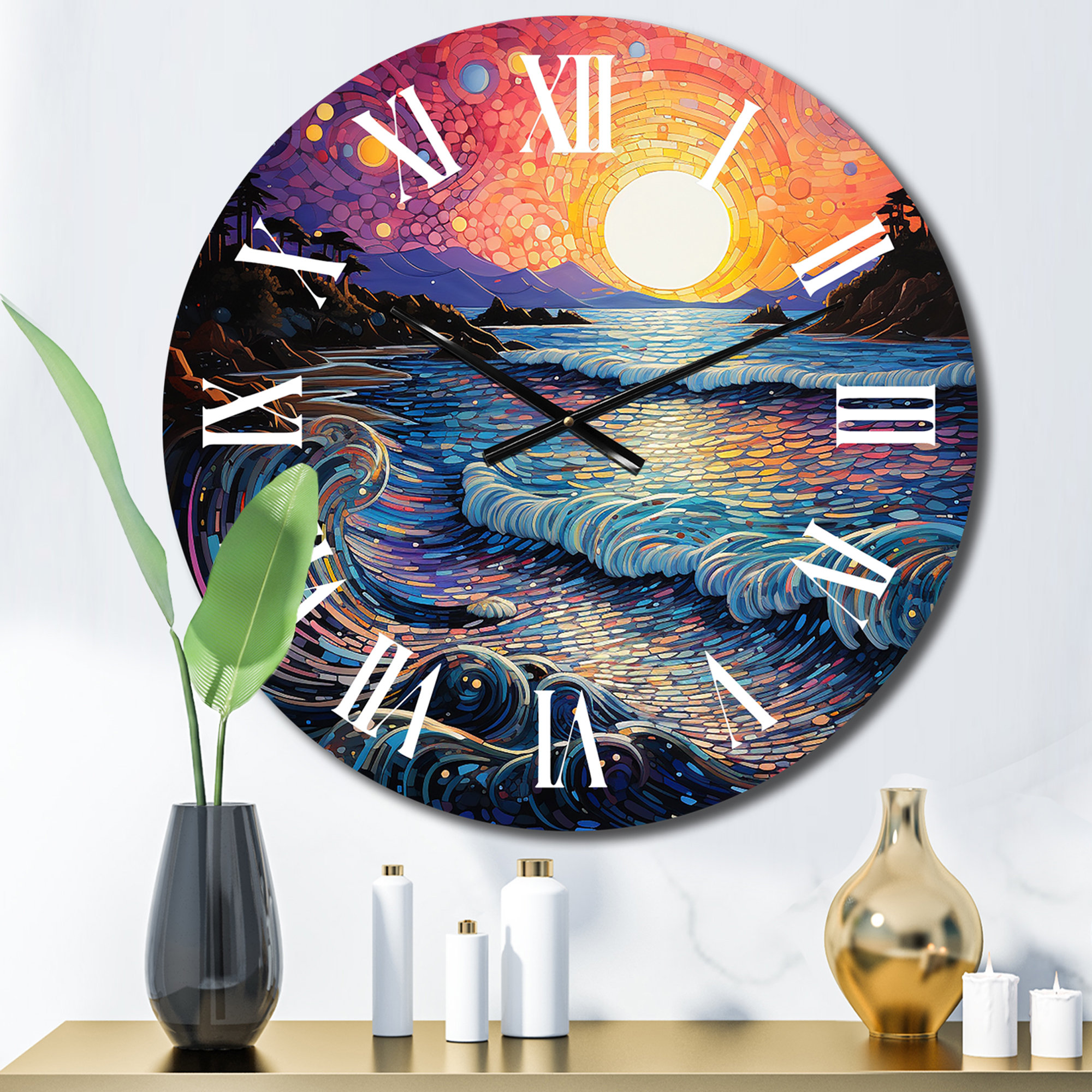 Design Art Colorful Beach Landscape II Wall Clock | Wayfair