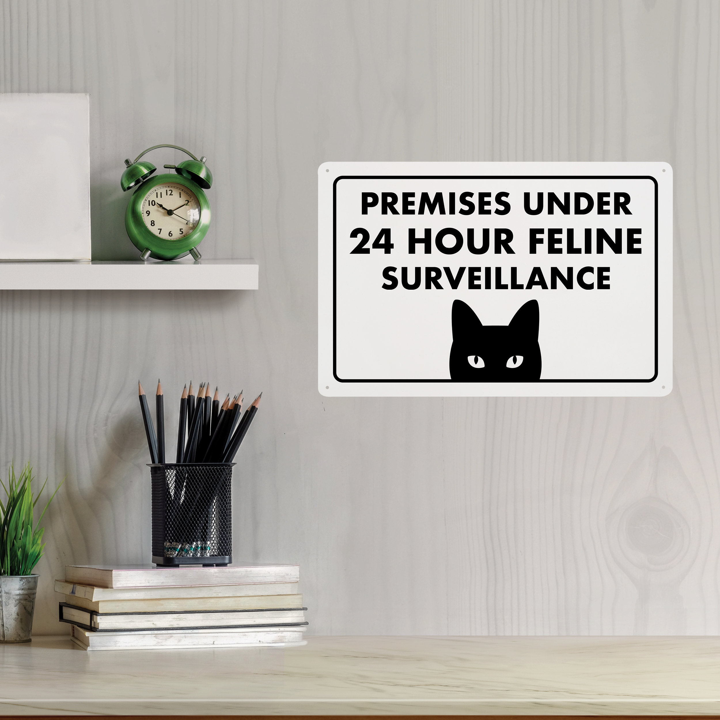 ENVISIONED Funny Sign - Premises Under 24 Hour Feline... 8" X 12 ...