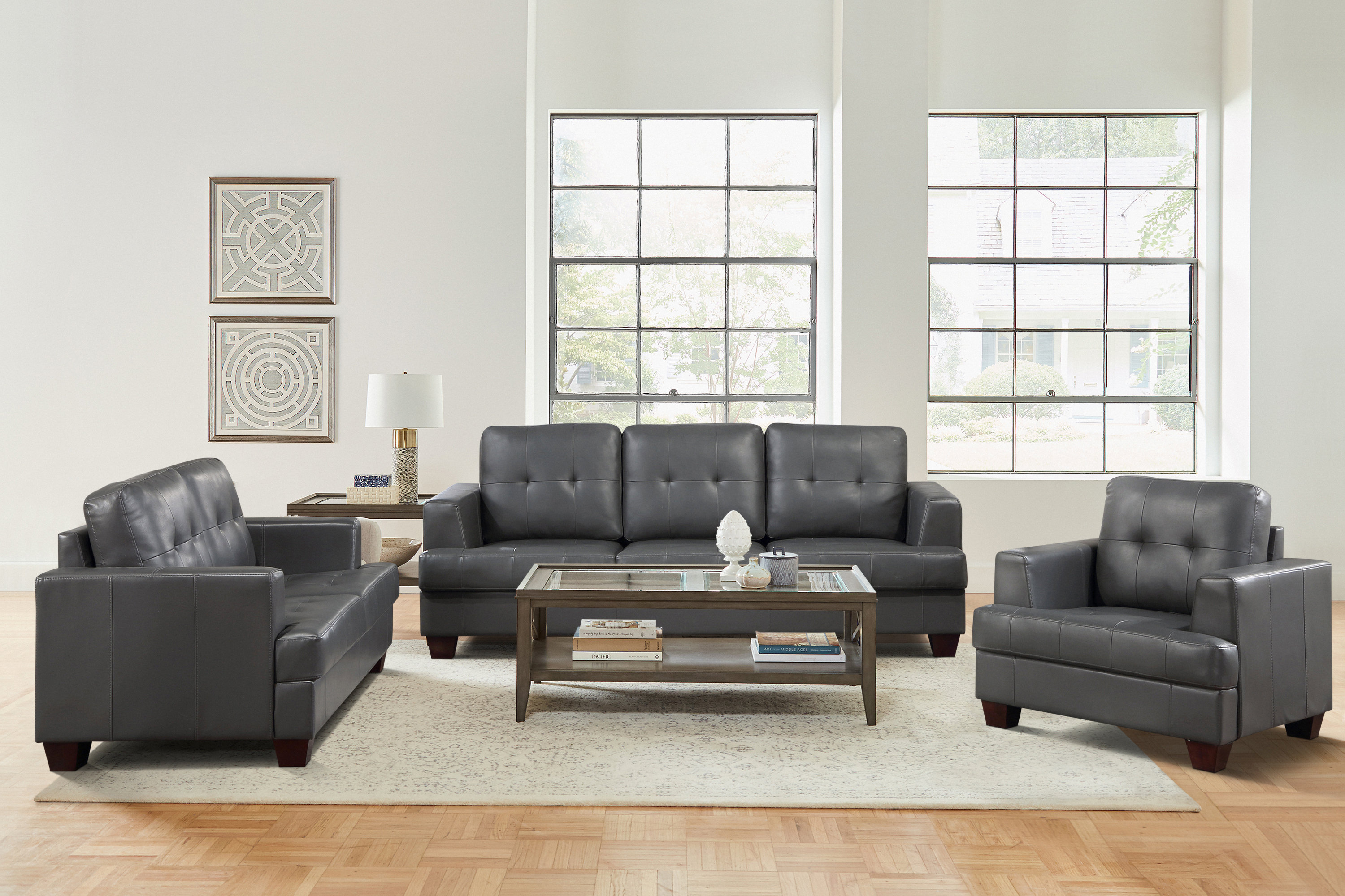Latitude Run® Modern Design 3pc Sofa Set Premium Faux Leather ...