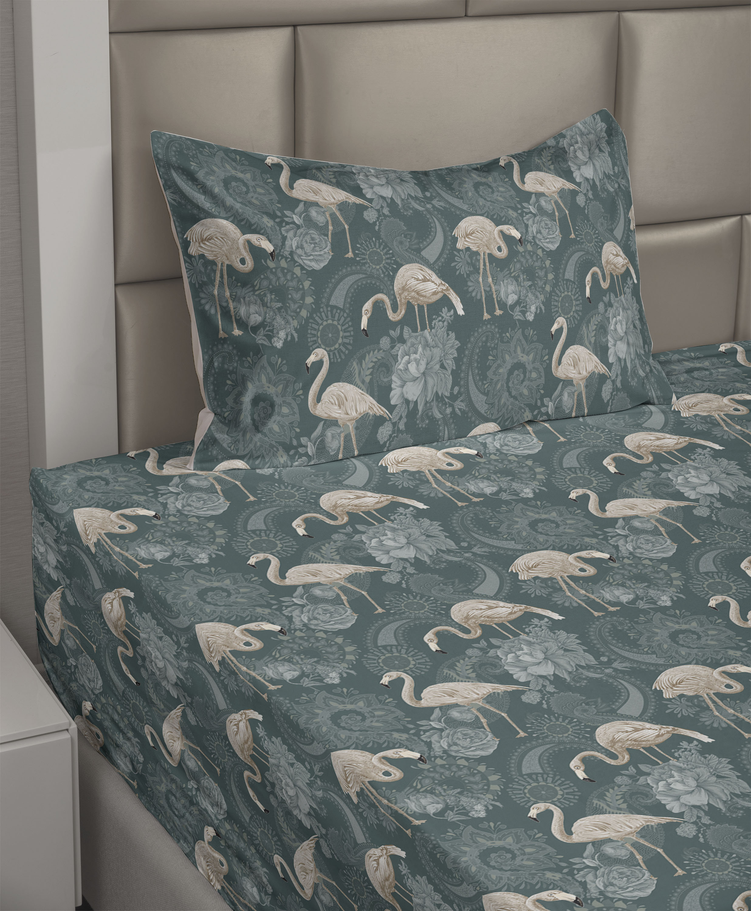 Ambesonne Flamingo Sheet Set Exotic Bird Sketch Rose Teal Eggshell ...