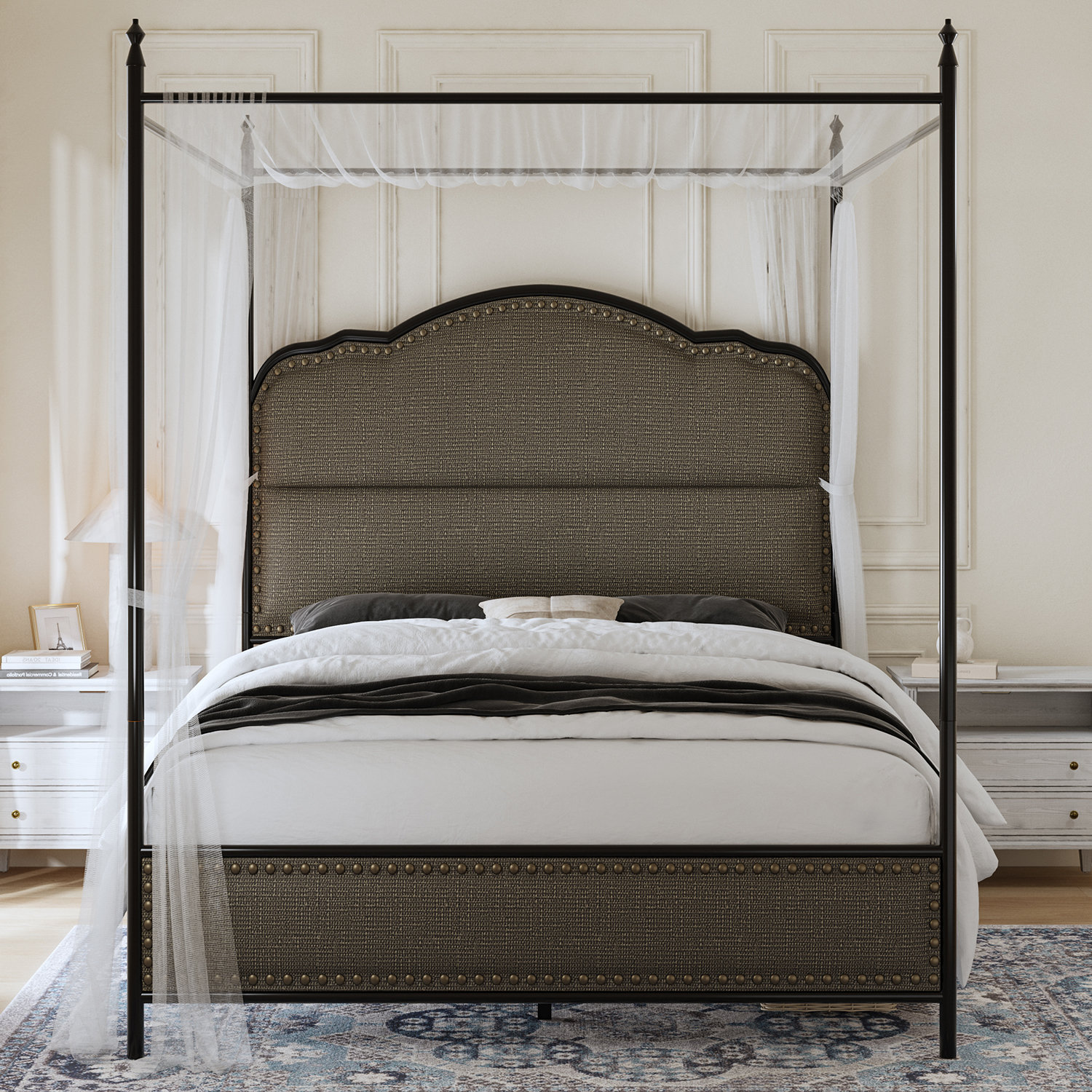 Winston Porter Xaviea 61"W Canopy Linen Upholstered Bed with High ...