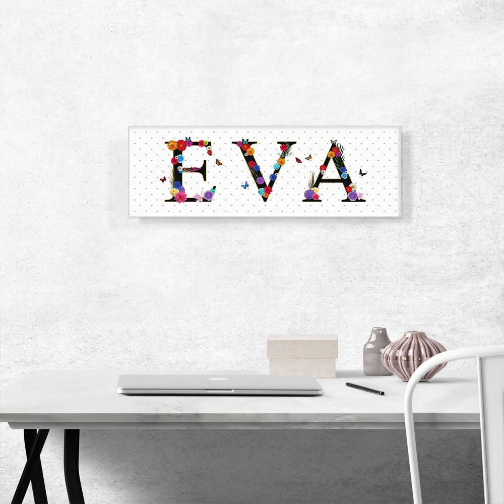 ARTCANVAS EVA Girls Name - 3 Piece Wrapped Canvas Panoramic Textual Art ...
