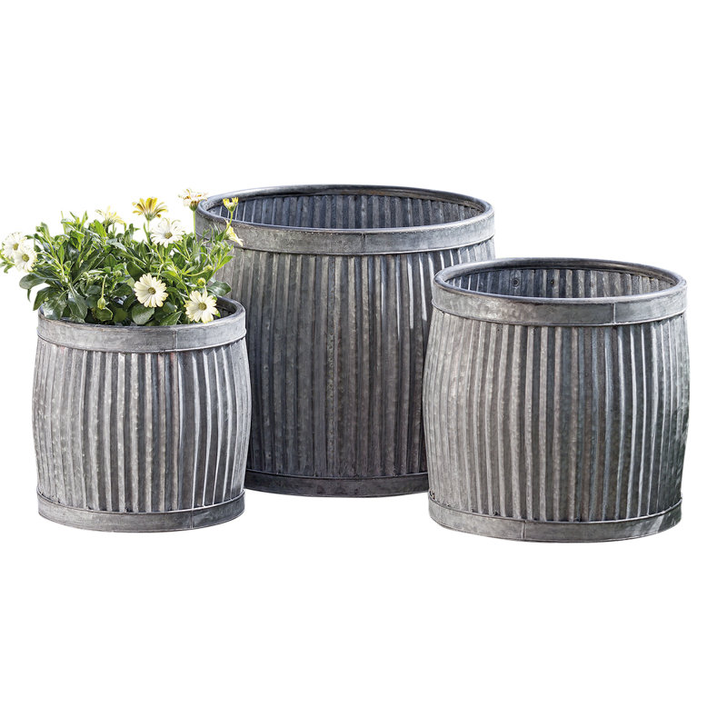Gracie Oaks Armanno 3-Piece Galvanized Metal Pot Planter Set & Reviews ...