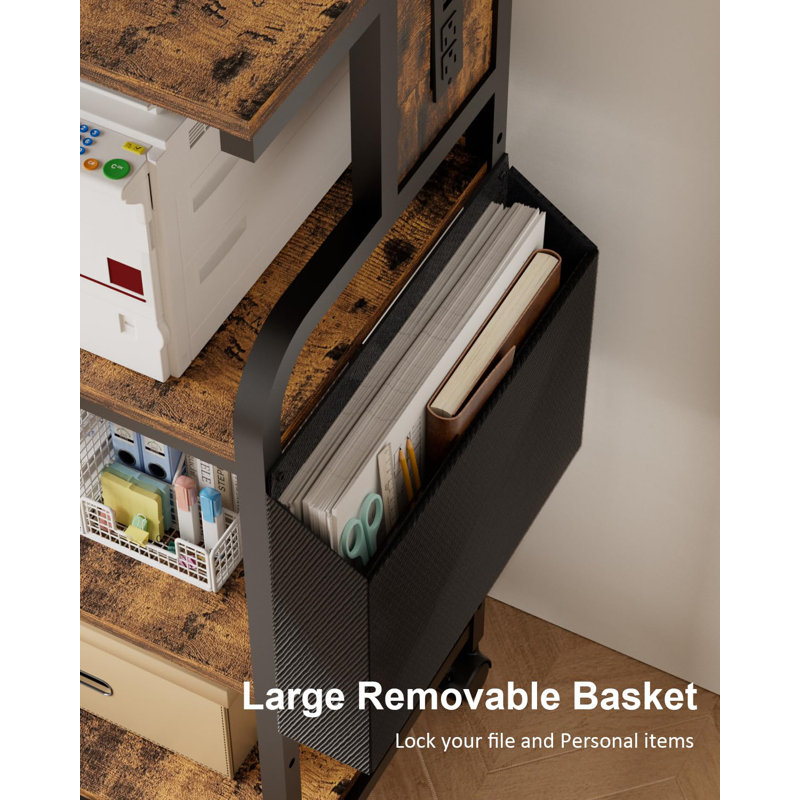 COAHAHA Rustic Brown Tall Printer Stand With Charging Station – Space ...