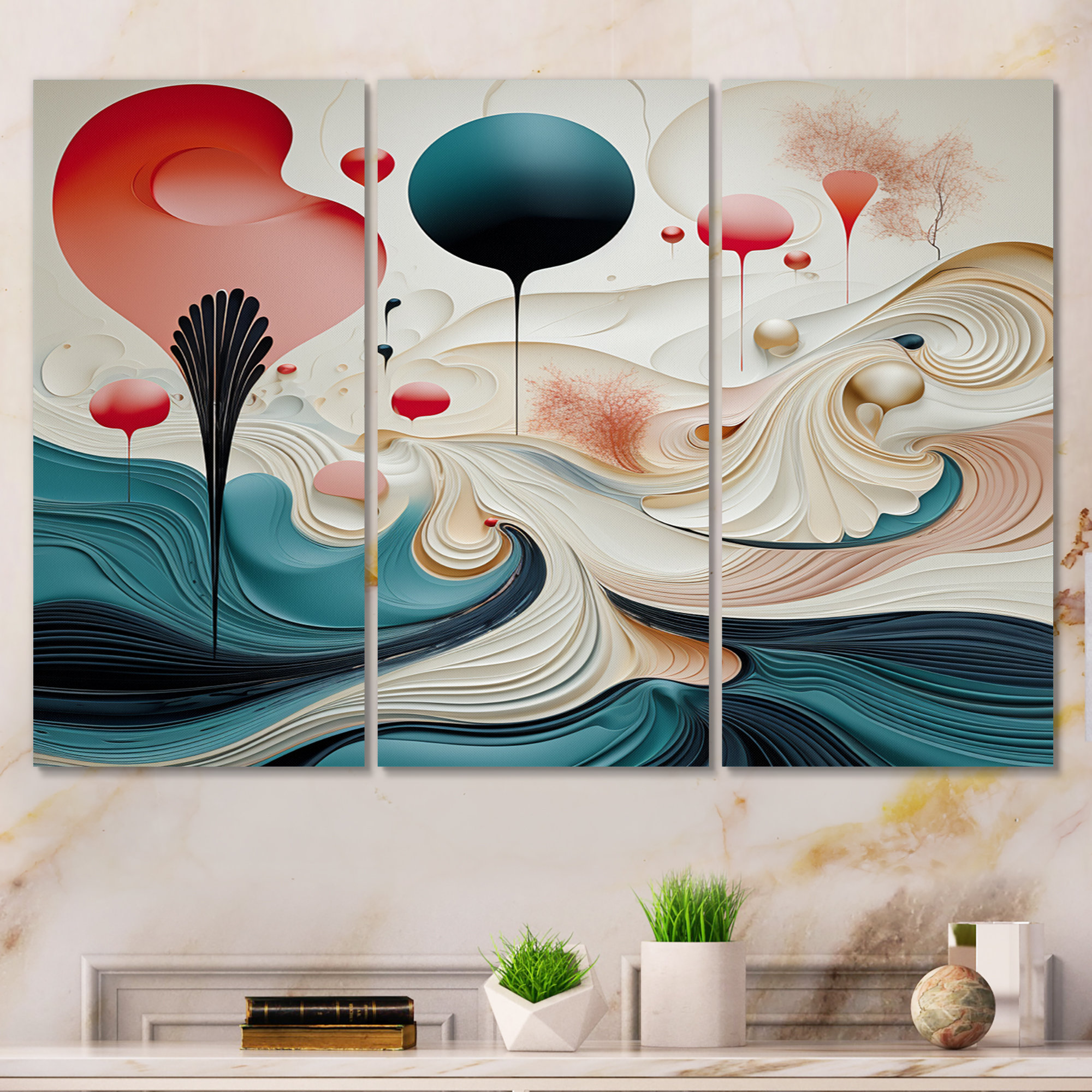 Design Art Abstract Blue Moon Landscape In Retro Blue Red - Abstract ...