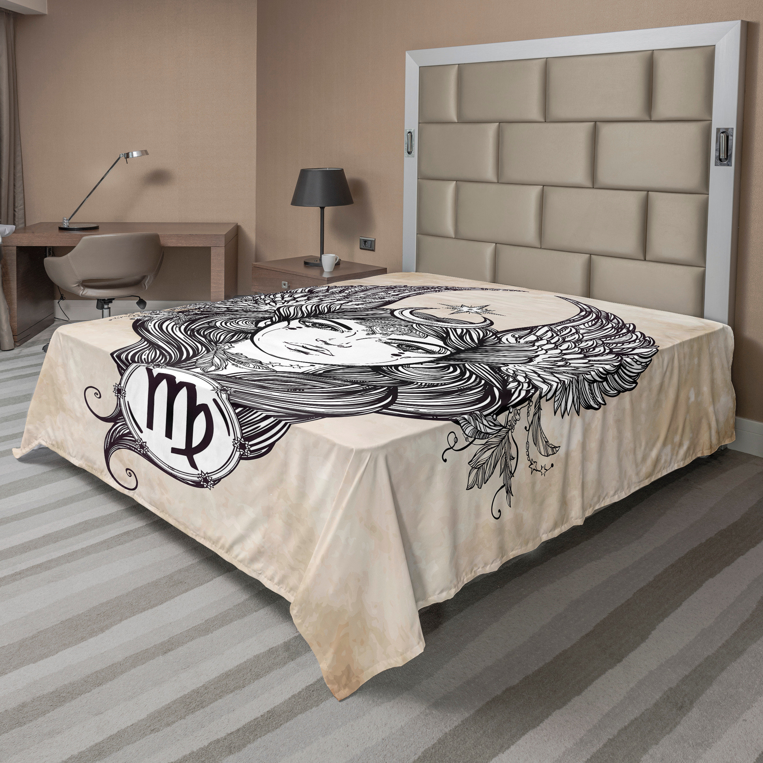 Ambesonne Tan Top Flat Sheet Hand Drawn Astrological Grunge King Black ...