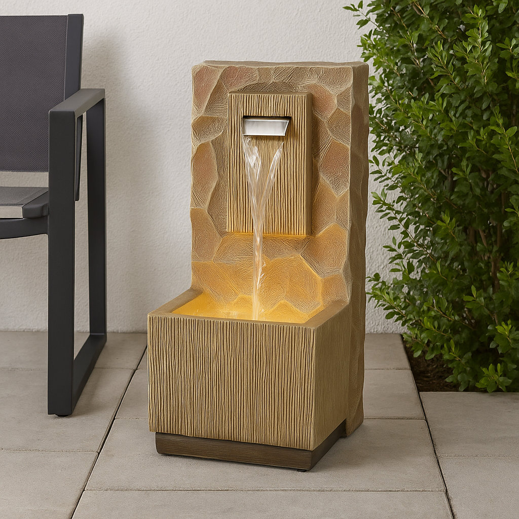 Brayden Studio® Outdoor Waterfall Fountain with LED Light, Adjustable ...