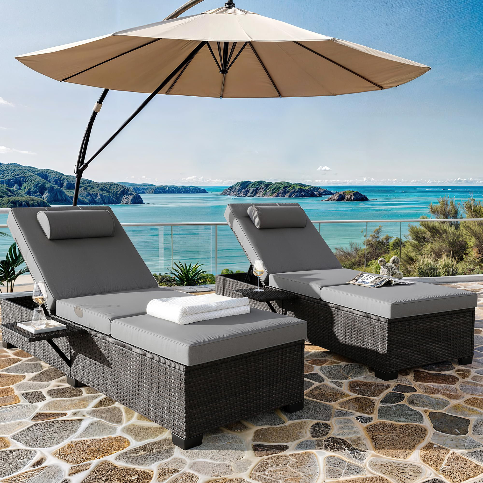 Latitude Run® Outdoor PE Wicker Chaise Lounge Chairs, Pool PE Wicker ...