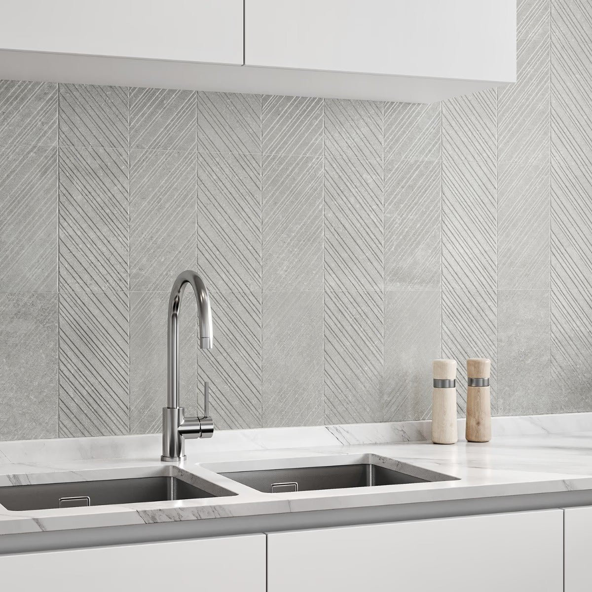 TileBar Stoneside Chevron 12x36 Textured Matte Ceramic Tile | Perigold