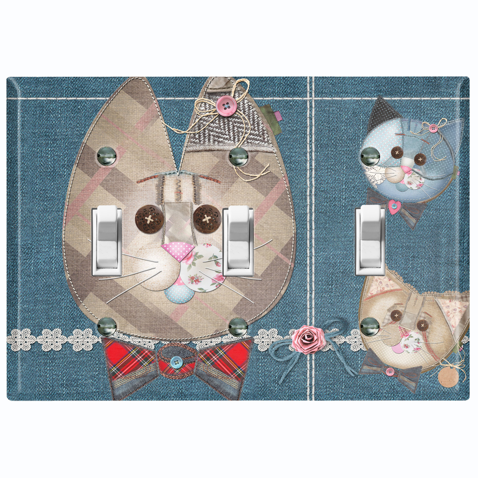 WorldAcc Metal Light Switch Plate Outlet Cover (Patchwork Blue Denim ...