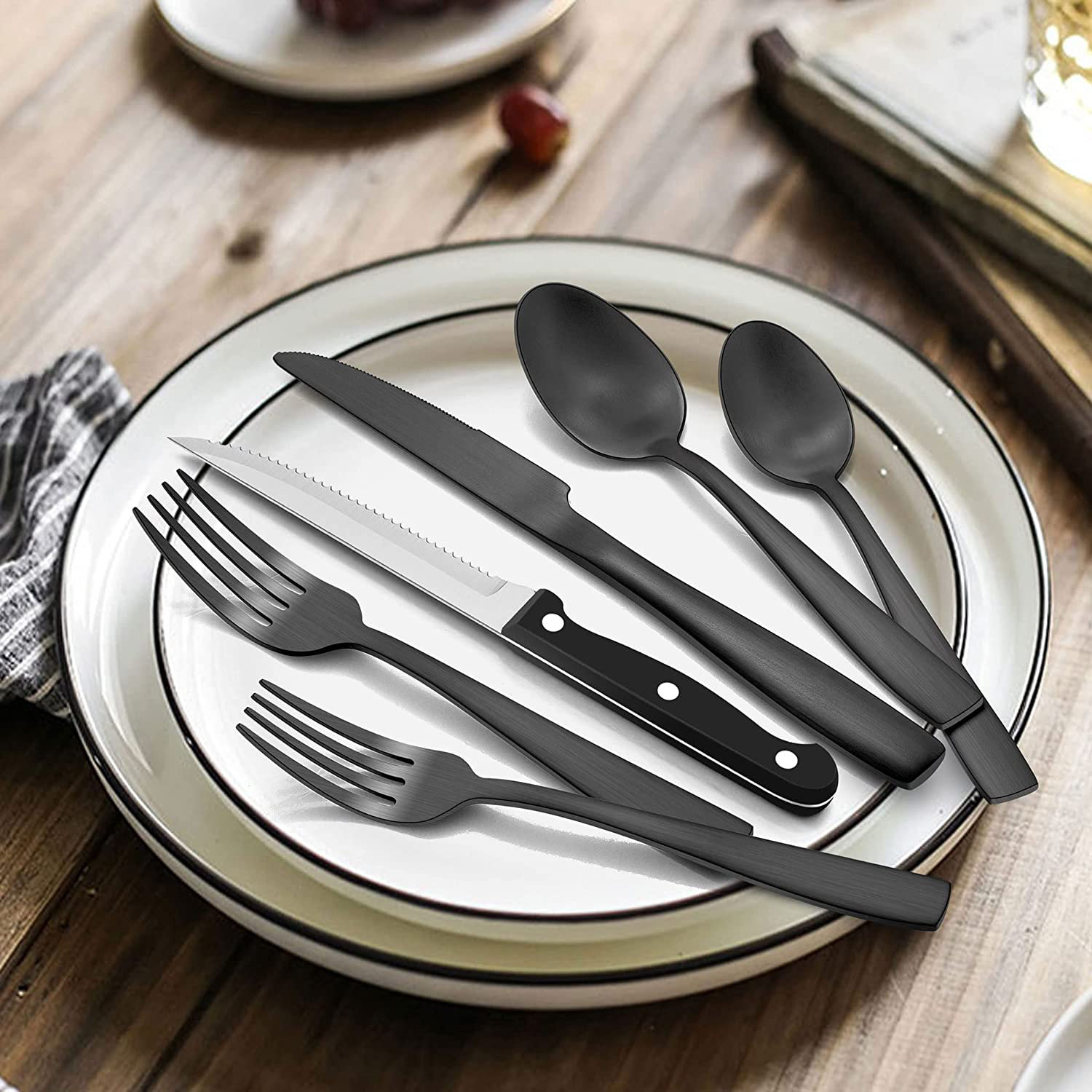 Latitude Run® 72-Piece Matte Black Flatware Set With Steak Knives ...