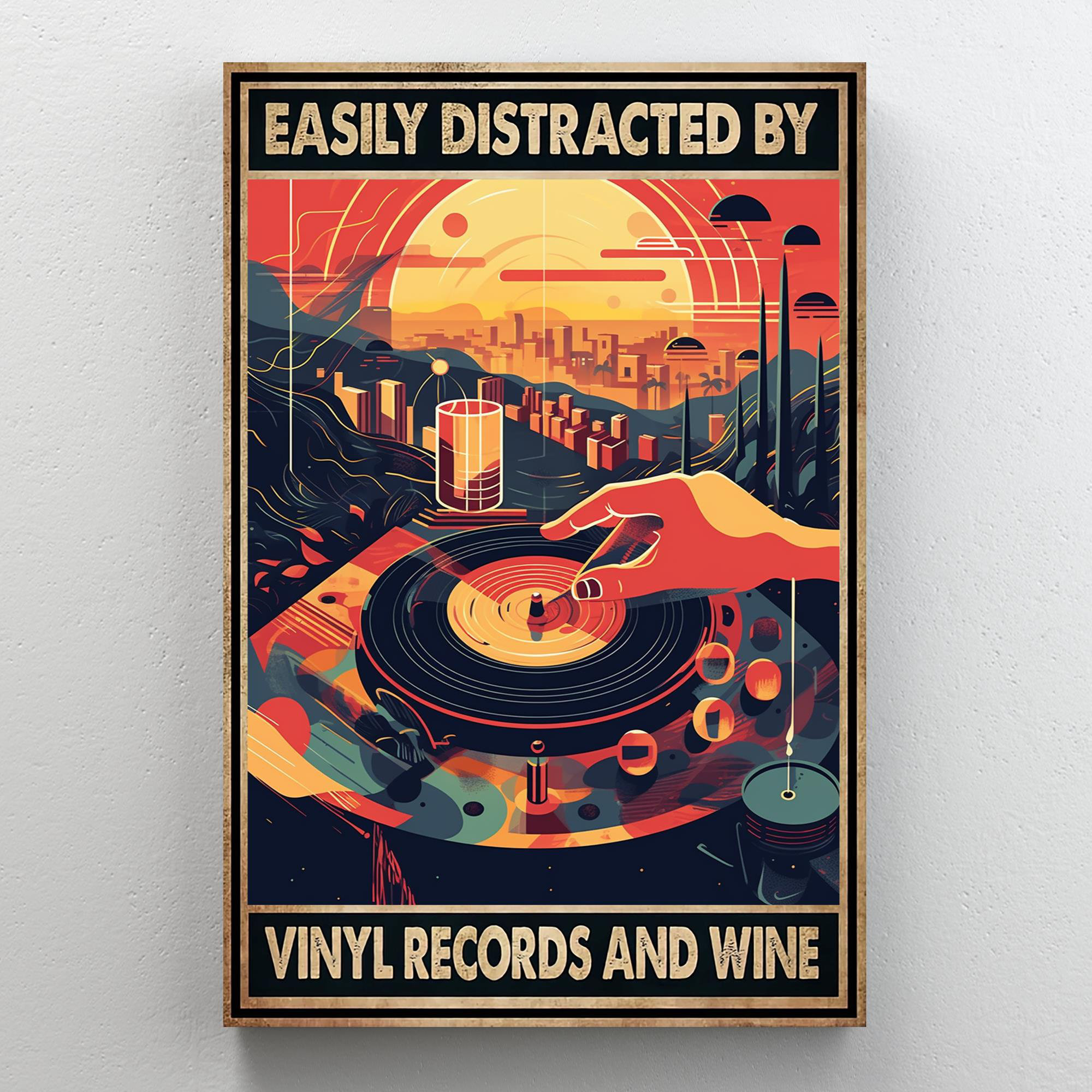 Trinx Vinyl Records And Wine - 1 Piece Rectangle Graphic Art Print On ...