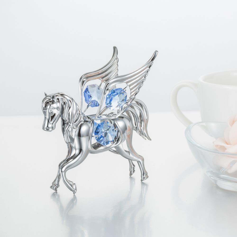 Matashi Crystal Chrome Plated Silver Pegasus Ornament with Blue ...