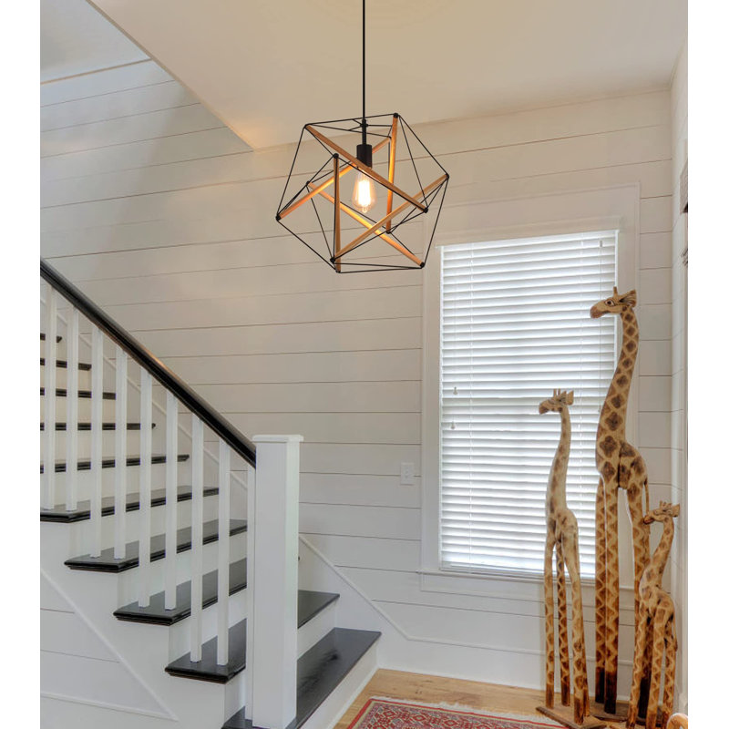 Brayden Studio® Black Geometric Art Deco Hanging Pendant Light Metal ...