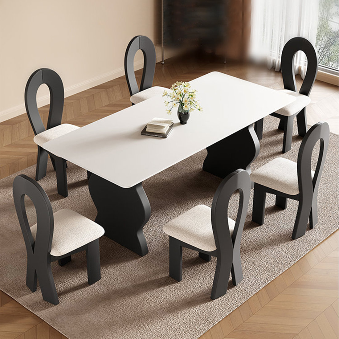 Dining Elegance Modern Simple Rock Plate Dining Table And Chair 31.50 W ...