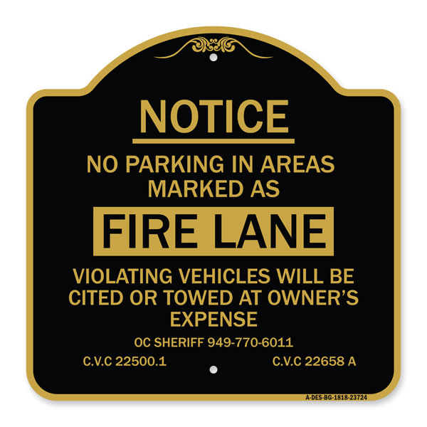 Signmission Designer Series Sign - No Parking In Areas Marked As Fire ...