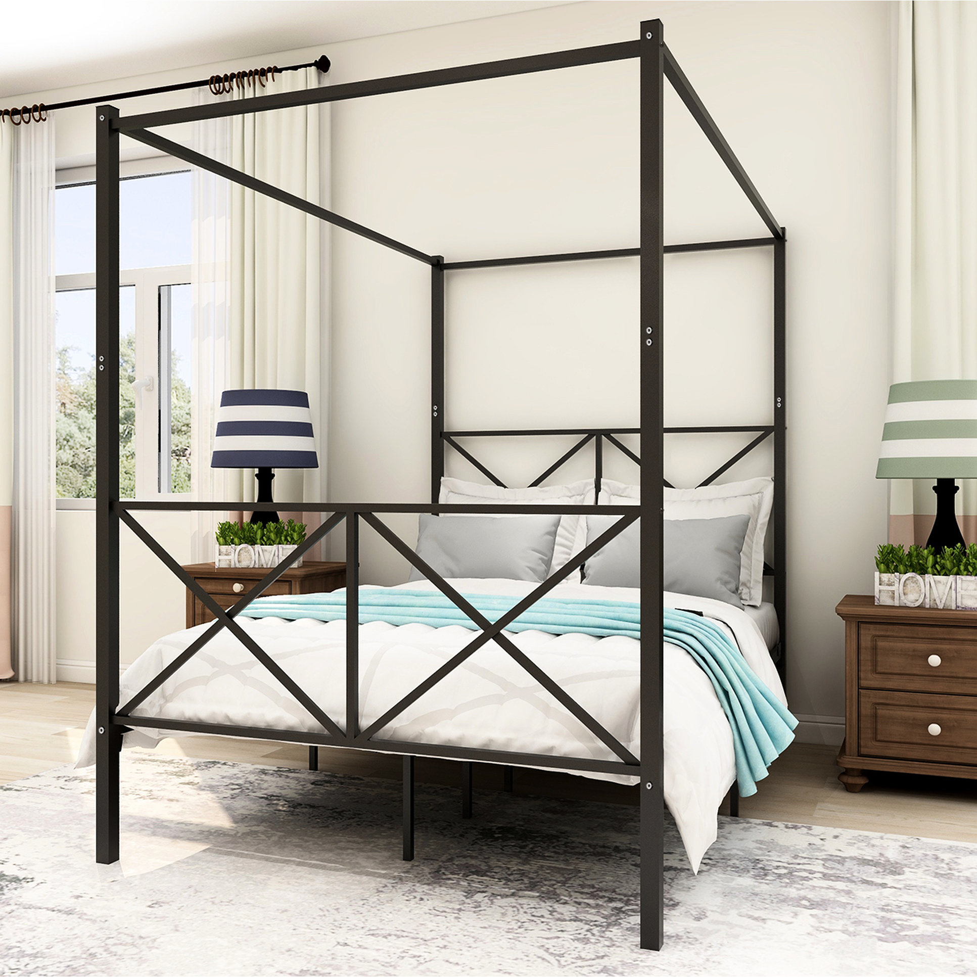 Latitude Run® Metal Canopy Platform Bed Frame, Black. Robust Build ...