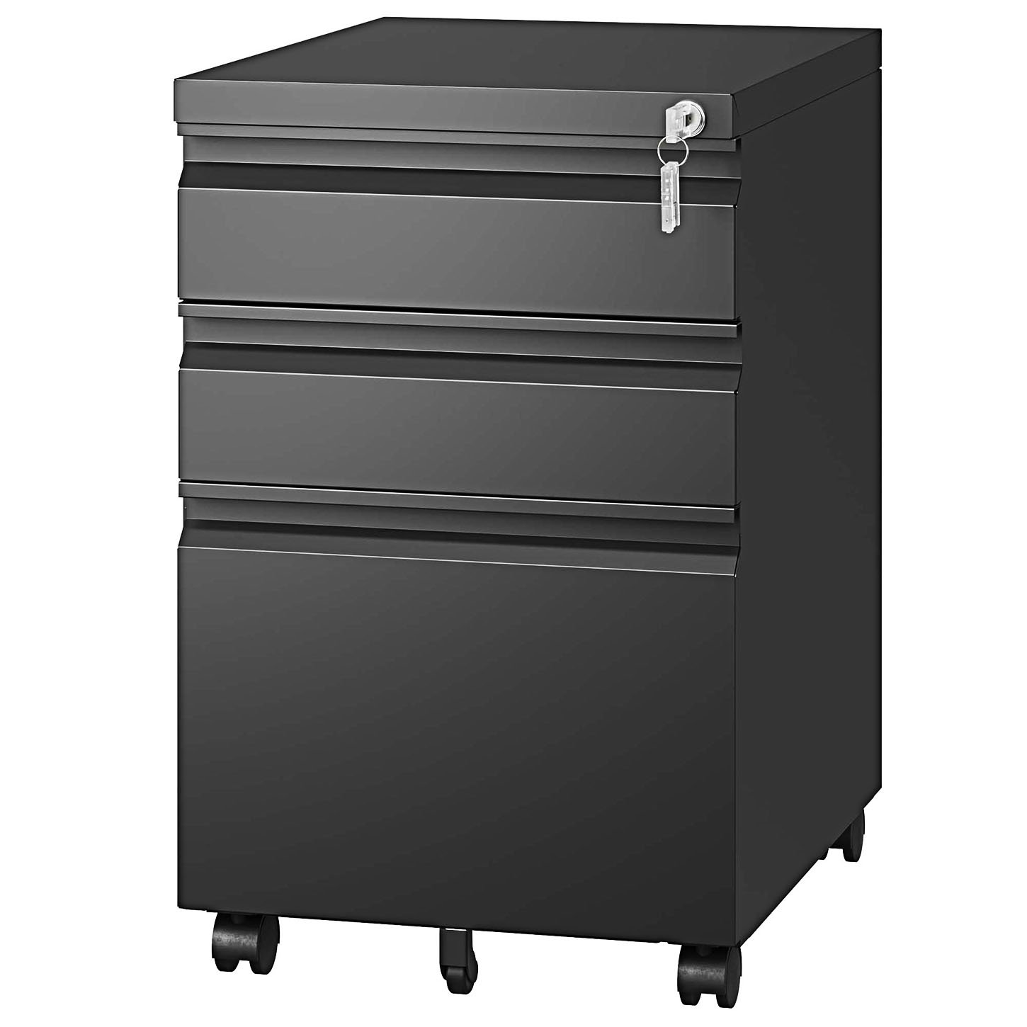 Inbox Zero 3 Drawer Mobile File Cabinet With Lock, Metal Filing Cabinet ...