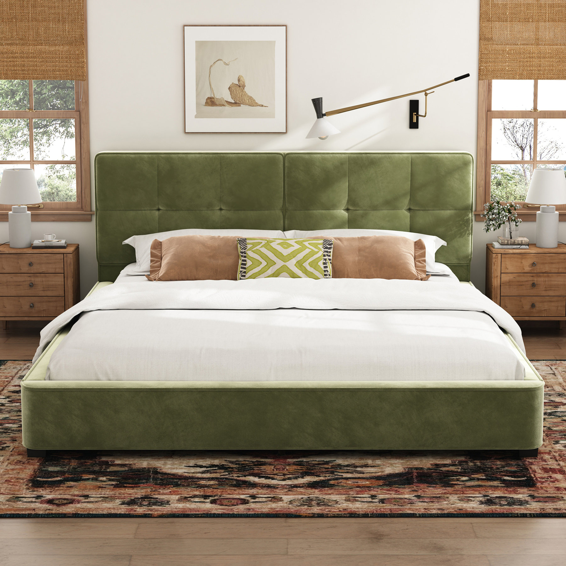 Latitude Run® Velvet Upholstered Platform Bed with Curved Tufted ...