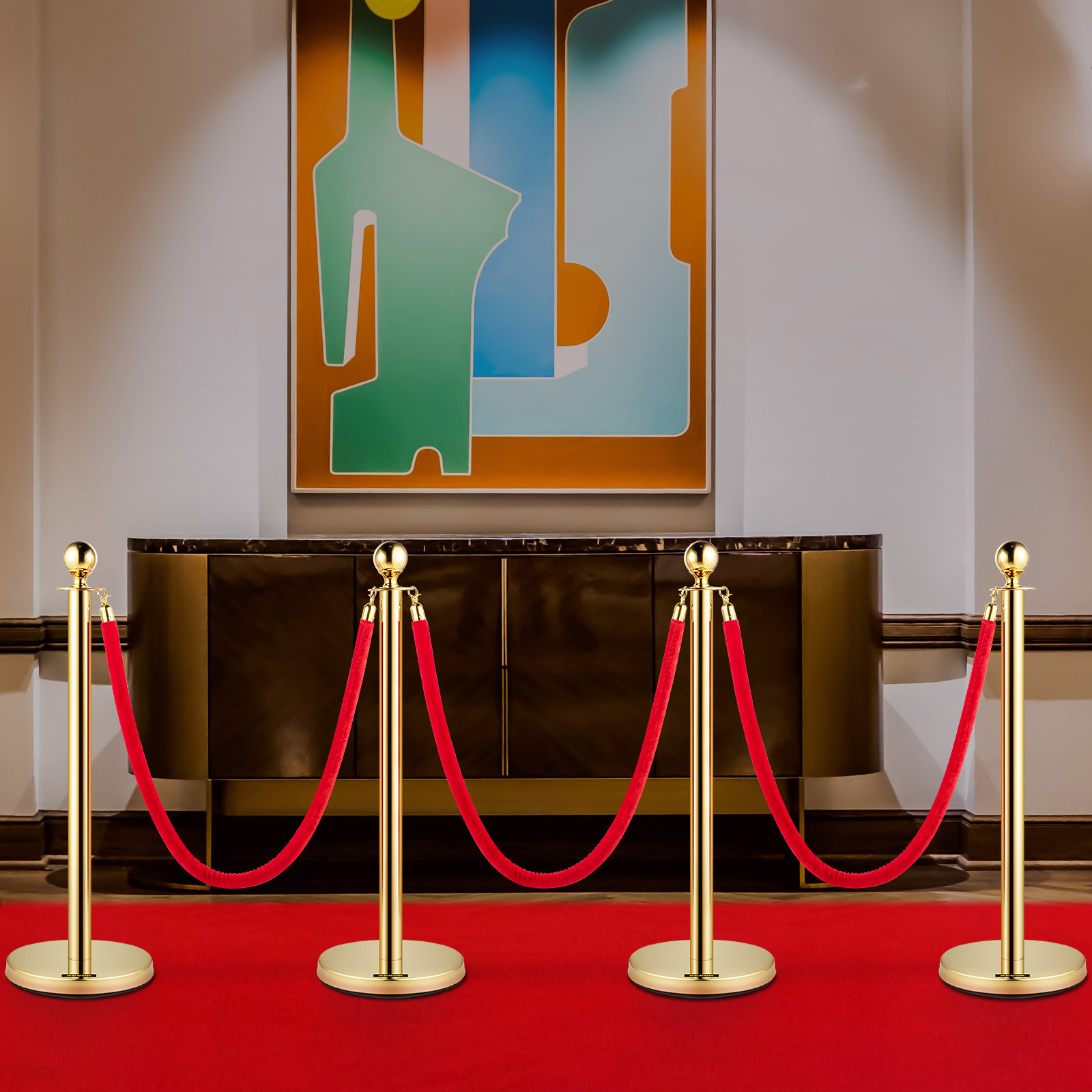 VEVOR 4x Gold Metal Posts with 3x Red Velvet Ropes - Wayfair Canada