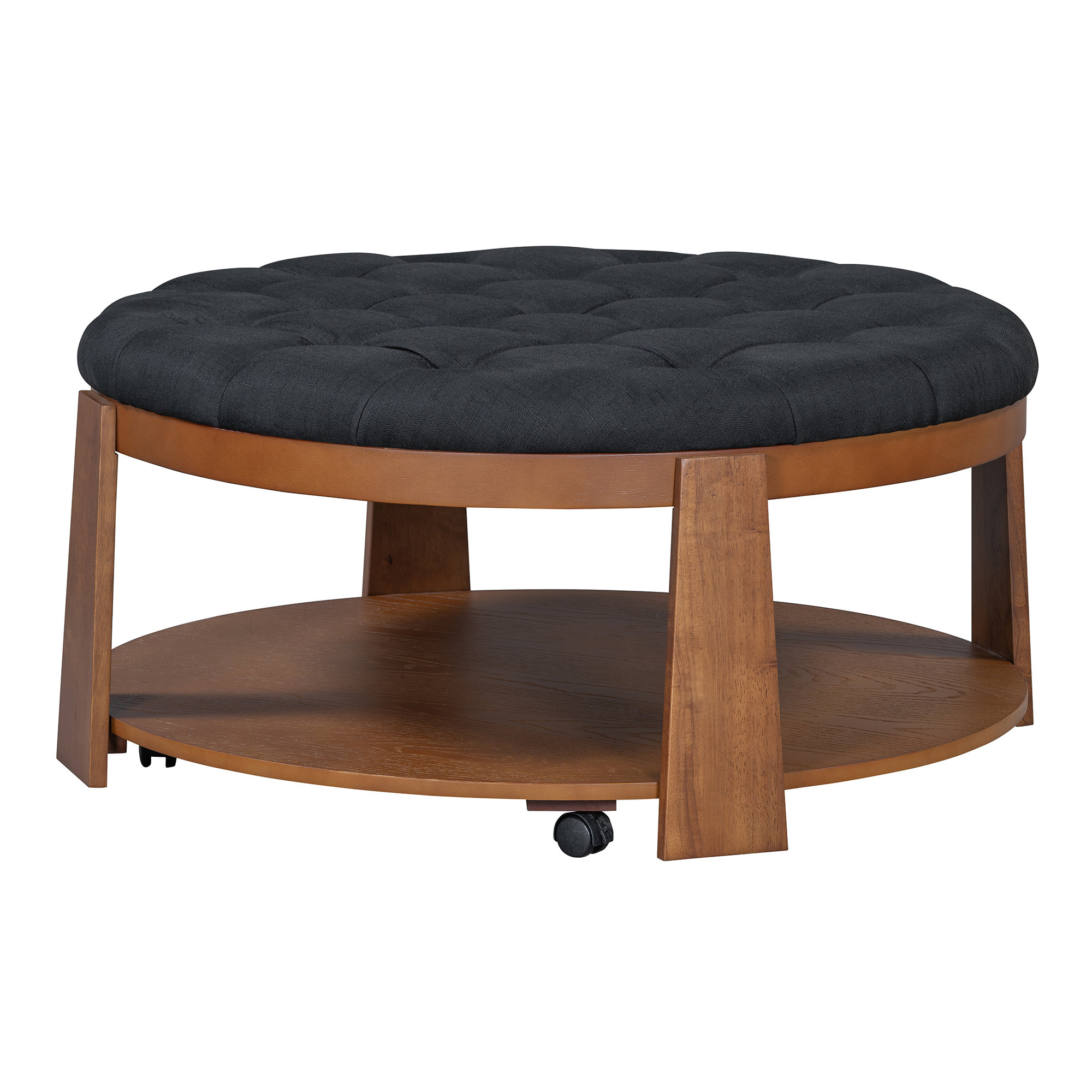 Red Barrel Studio® Upholstered Large Round Ottoman Coffee Table 2-Tier ...