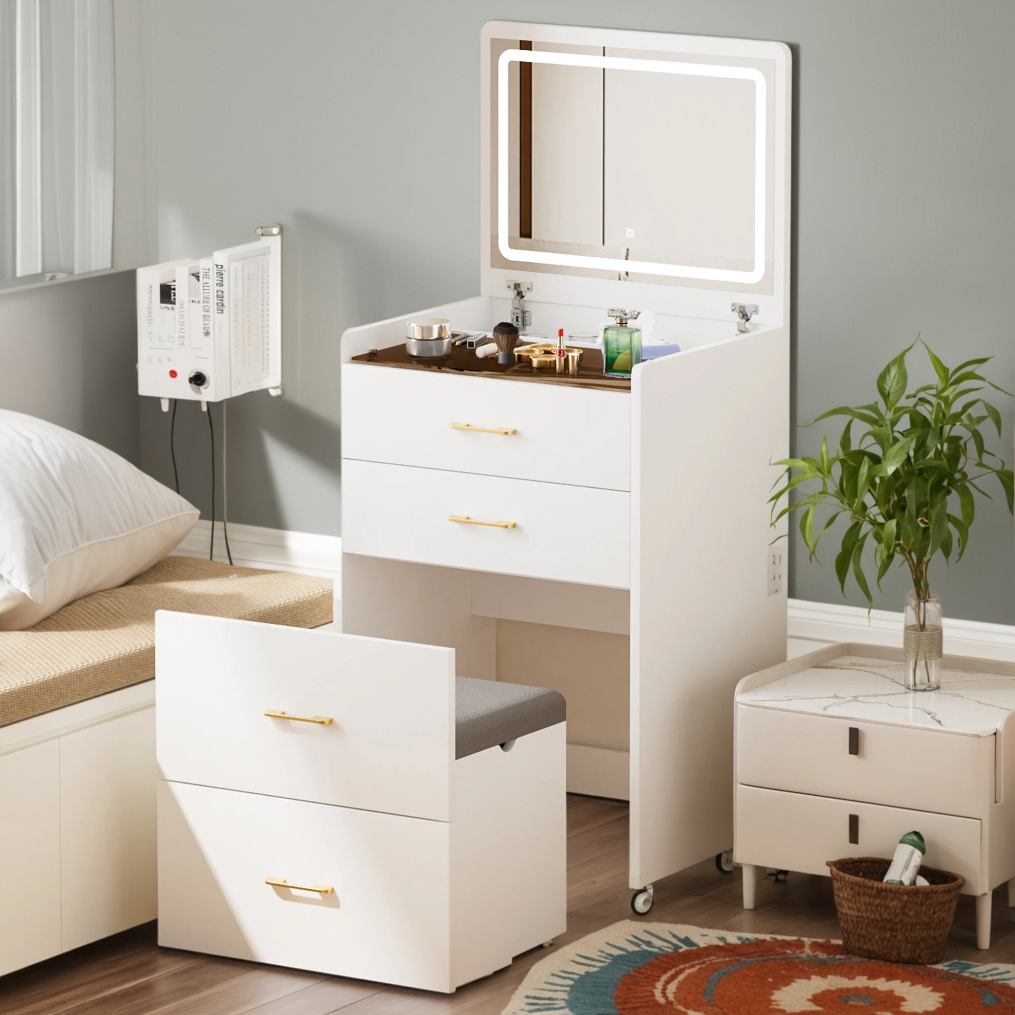 Wrought Studio™ 23.6-Inch Wide 3-In-1 Makeup And Dressing Table With ...