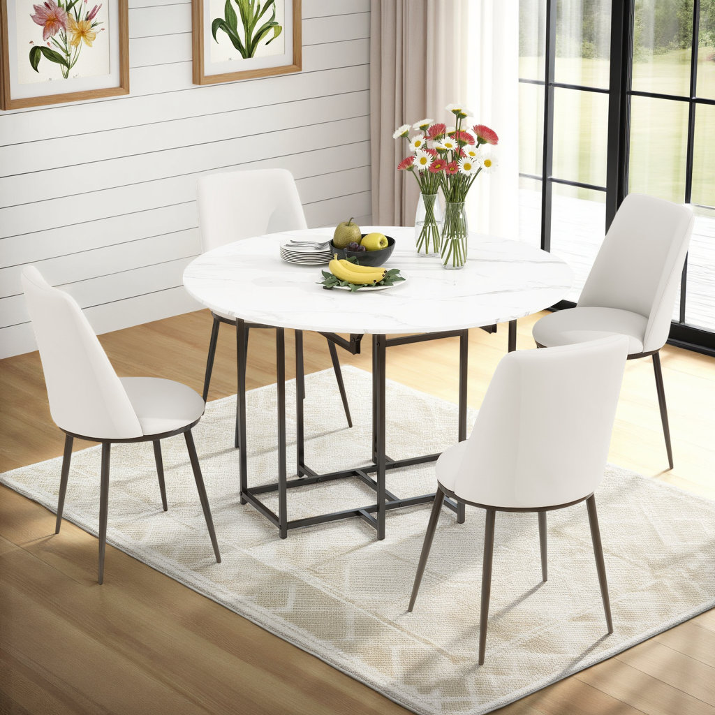 Everly Quinn 5Pcs Extendable 47" Dining Table Set, Space-Saving Kitchen ...