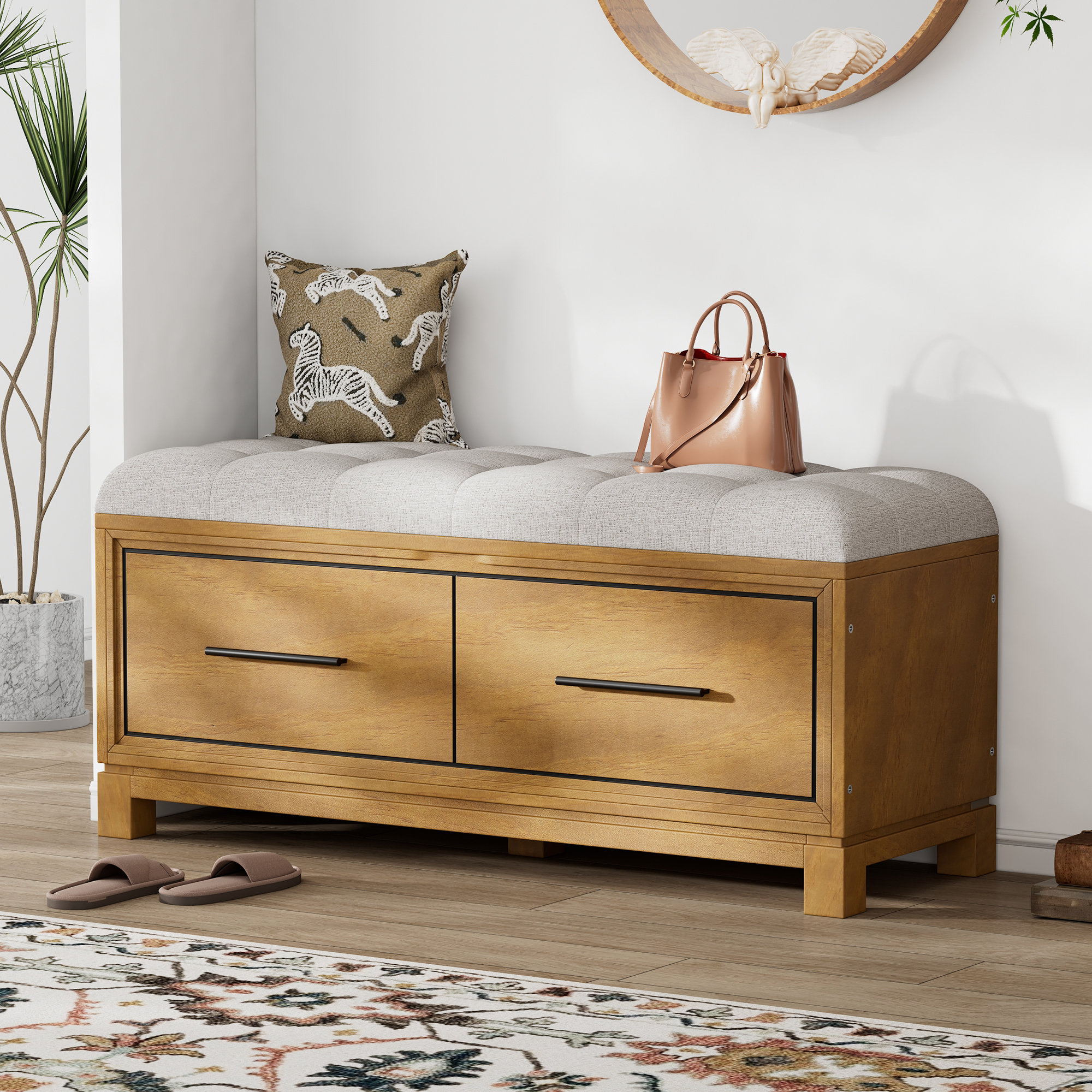 Wildon Home® TREXM Shoe Bench With Removable Cushion, Entryway Bench ...