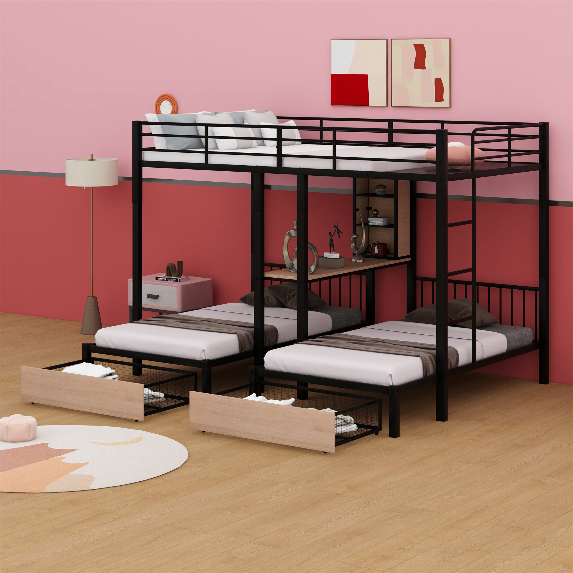 Isabelle & Max™ Triple Bunk Bed With Drawers, Multi-Functional Metal ...