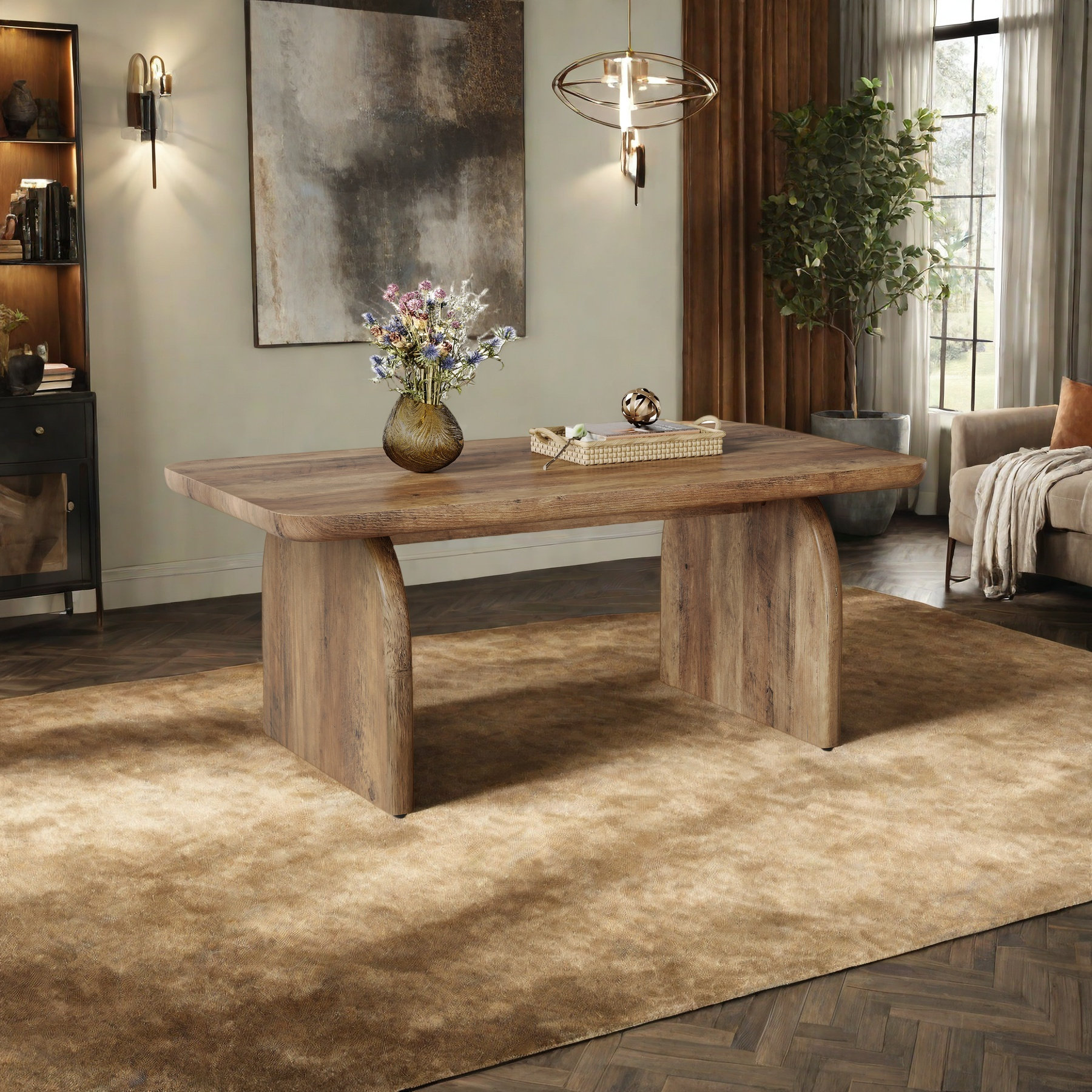 Millwood Pines Rustic Wood Coffee Table, Rectangle Living Room Table ...