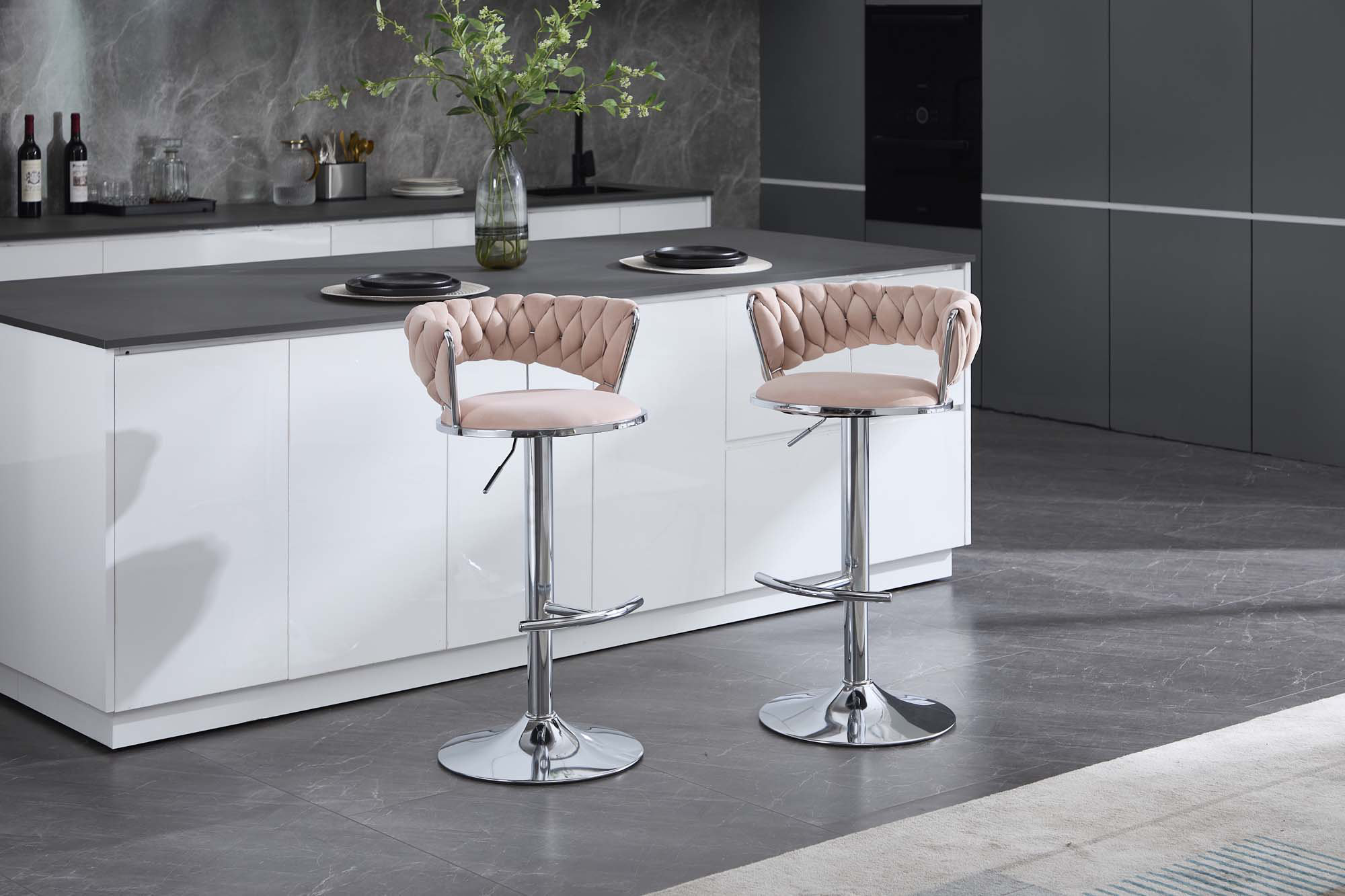 Mercer41 Set of 2 Bar Stools,with Chrome Footrest and Base Swivel ...