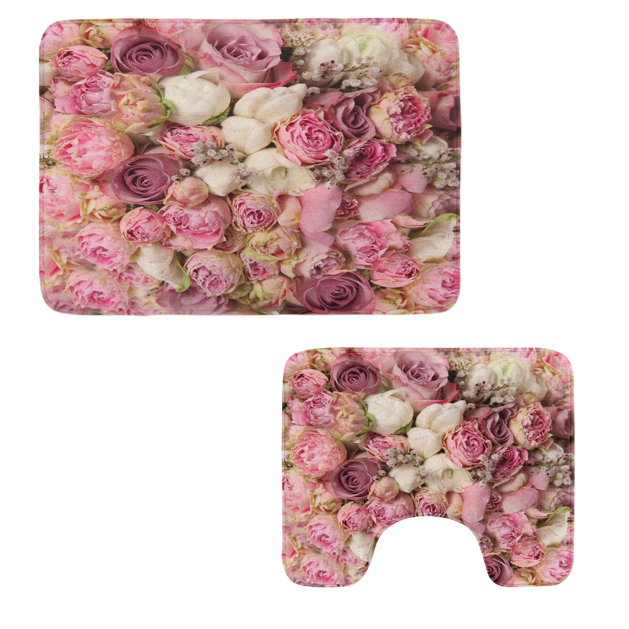 George Oliver Roses Bathroom Rug Set 2 Pieces Rectangle & Contour Mats ...