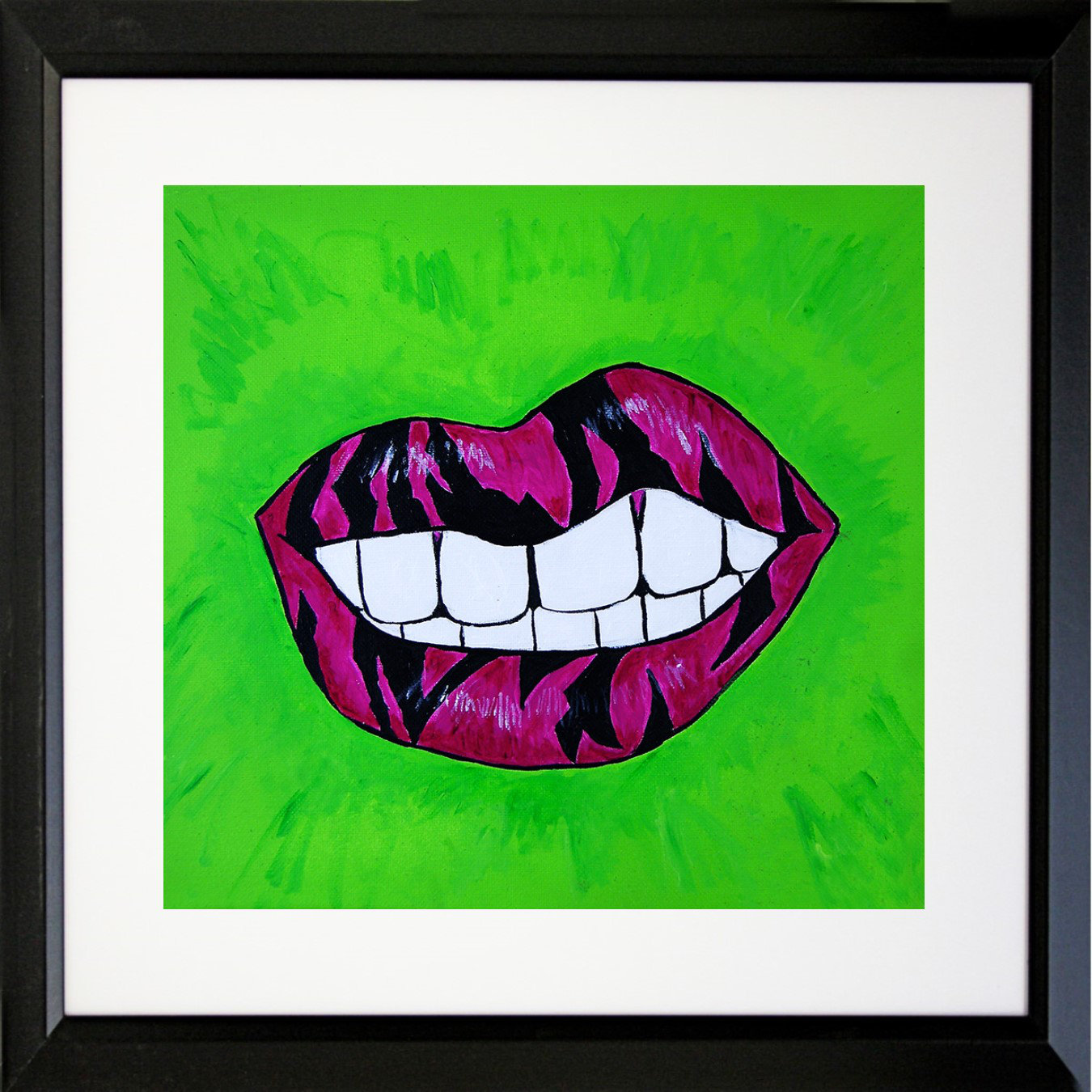 Buy Art For Less Zebra Design Lips 'Zebra Snarl' Framed Graphic Art ...