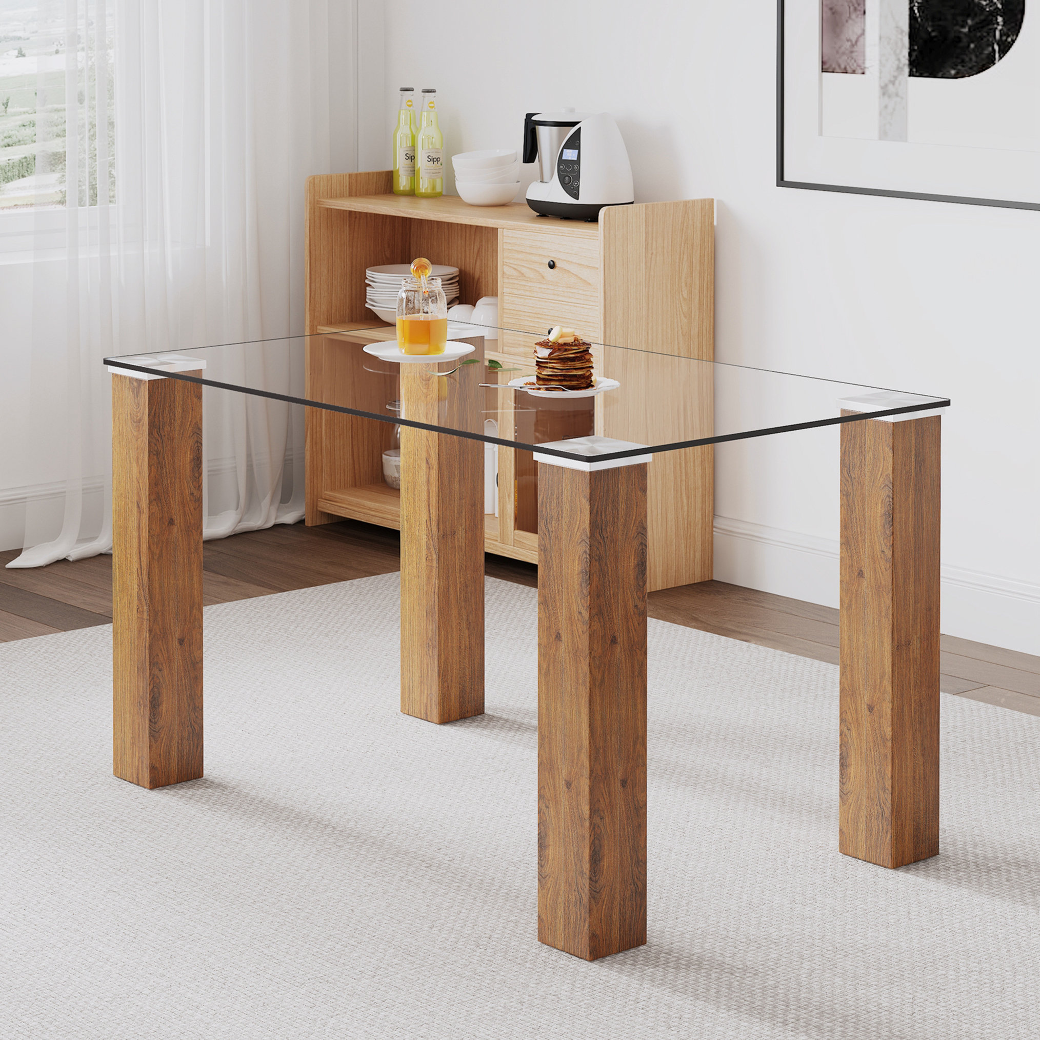 Millwood Pines Modern minimalist rectangular dining table. Glass ...