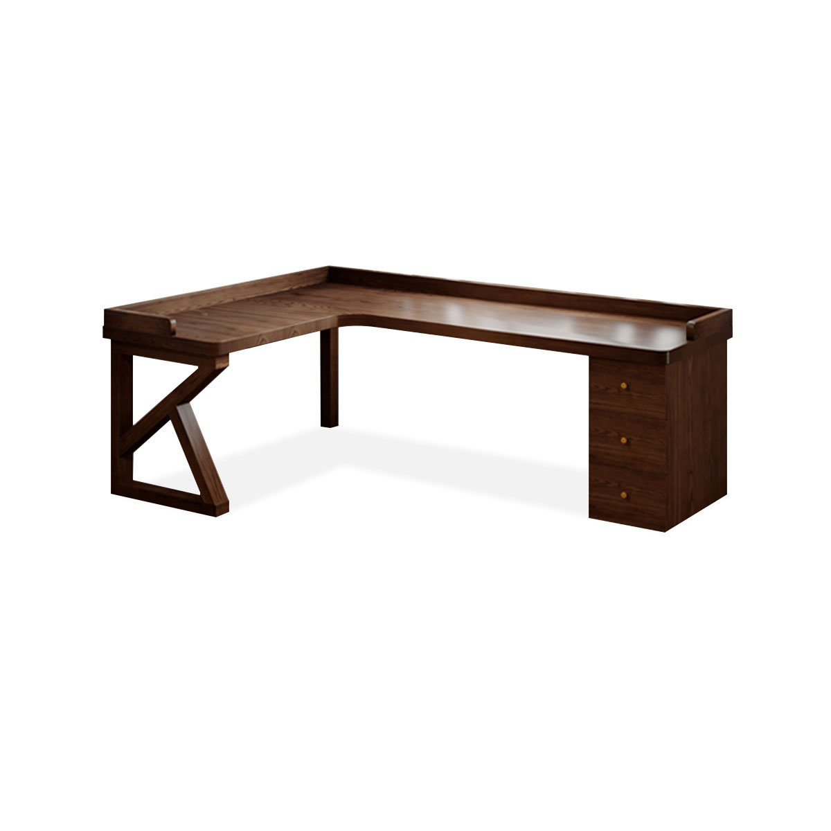 Wren Decors Brown L-Shaped Solid Wood With 3 Drawers Desks | Wayfair