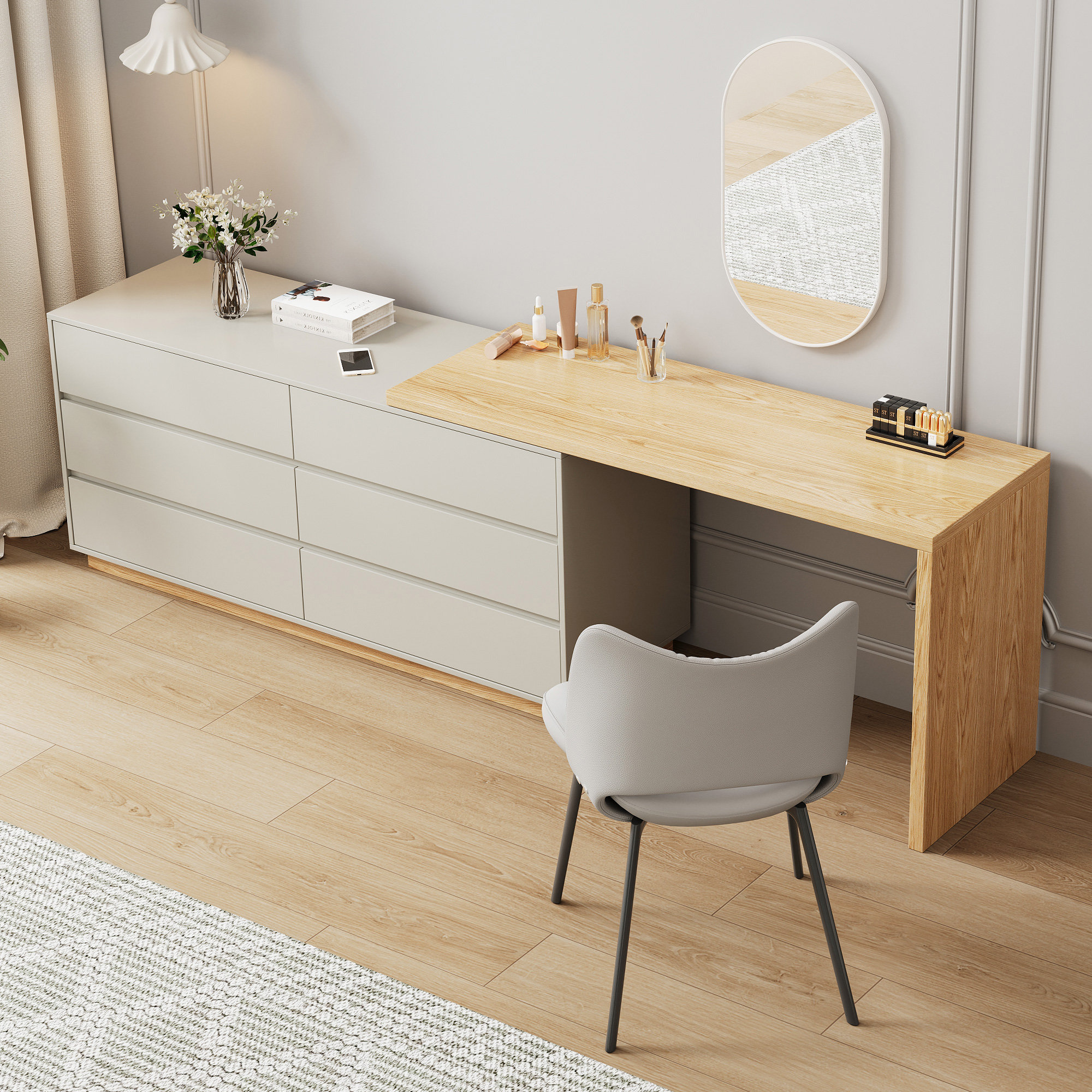 Ebern Designs Adjustable Makeup Vanity Table 160-250cm | with Swivel ...