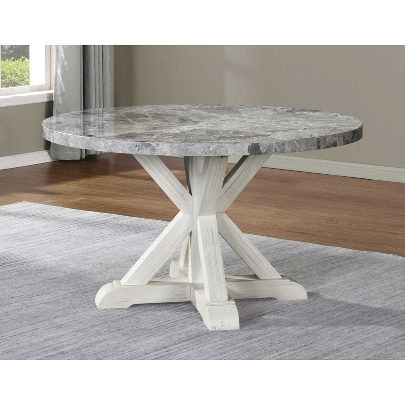 Gracie Oaks Canova 52-inch Round Gray Marble Top Dining Table | Wayfair