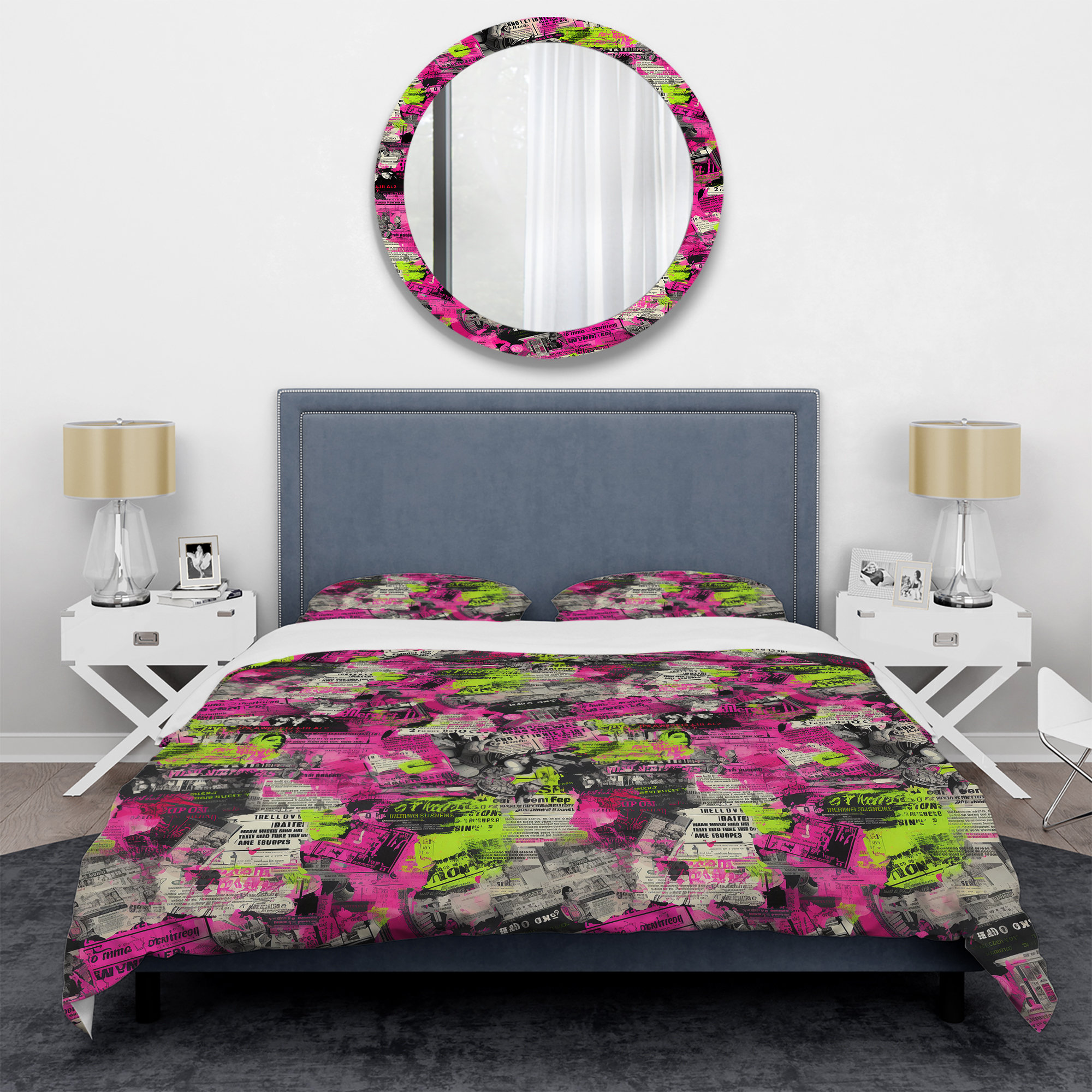 Design Art Popart Neon Pink Newspaper Collage IV - Abstract Duvet Cover ...
