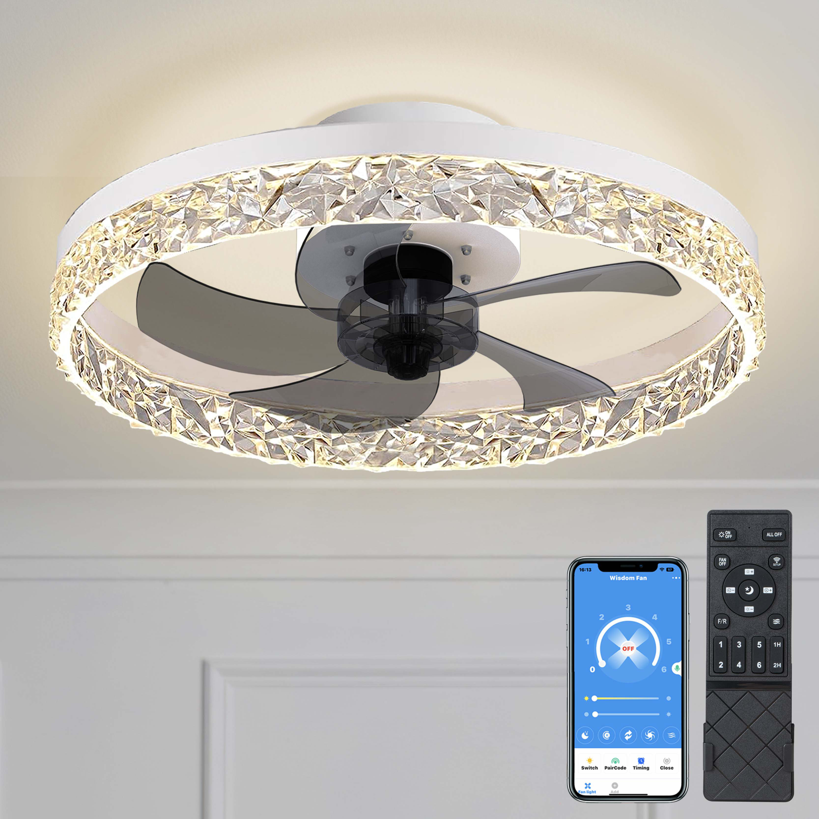 HELYIVLE 20'' Indoor Bedroom Flush Mount Ceiling Fan with Light ...