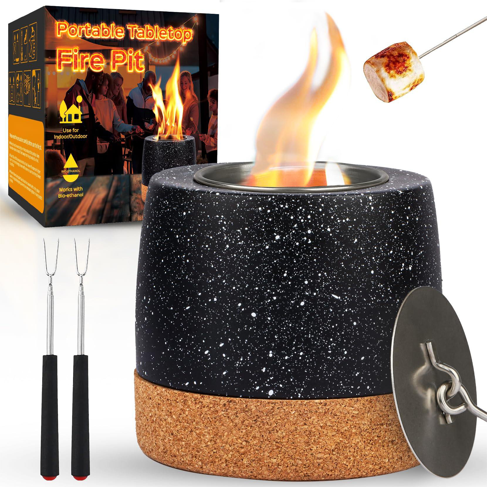 Wrought Studio™ Tabletop Fire Pit, Round Concrete Smokeless Smores Fire ...